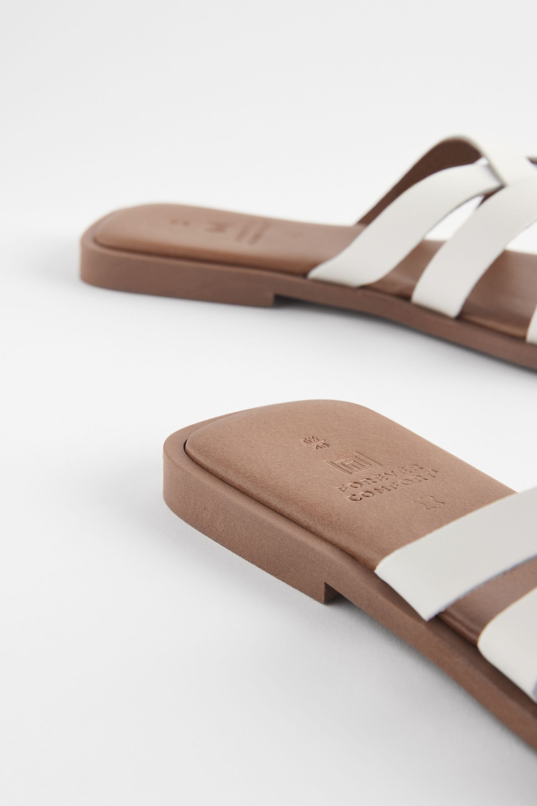 Buy White Regular/Wide Fit Forever Comfort® Leather Lattice Mules ...