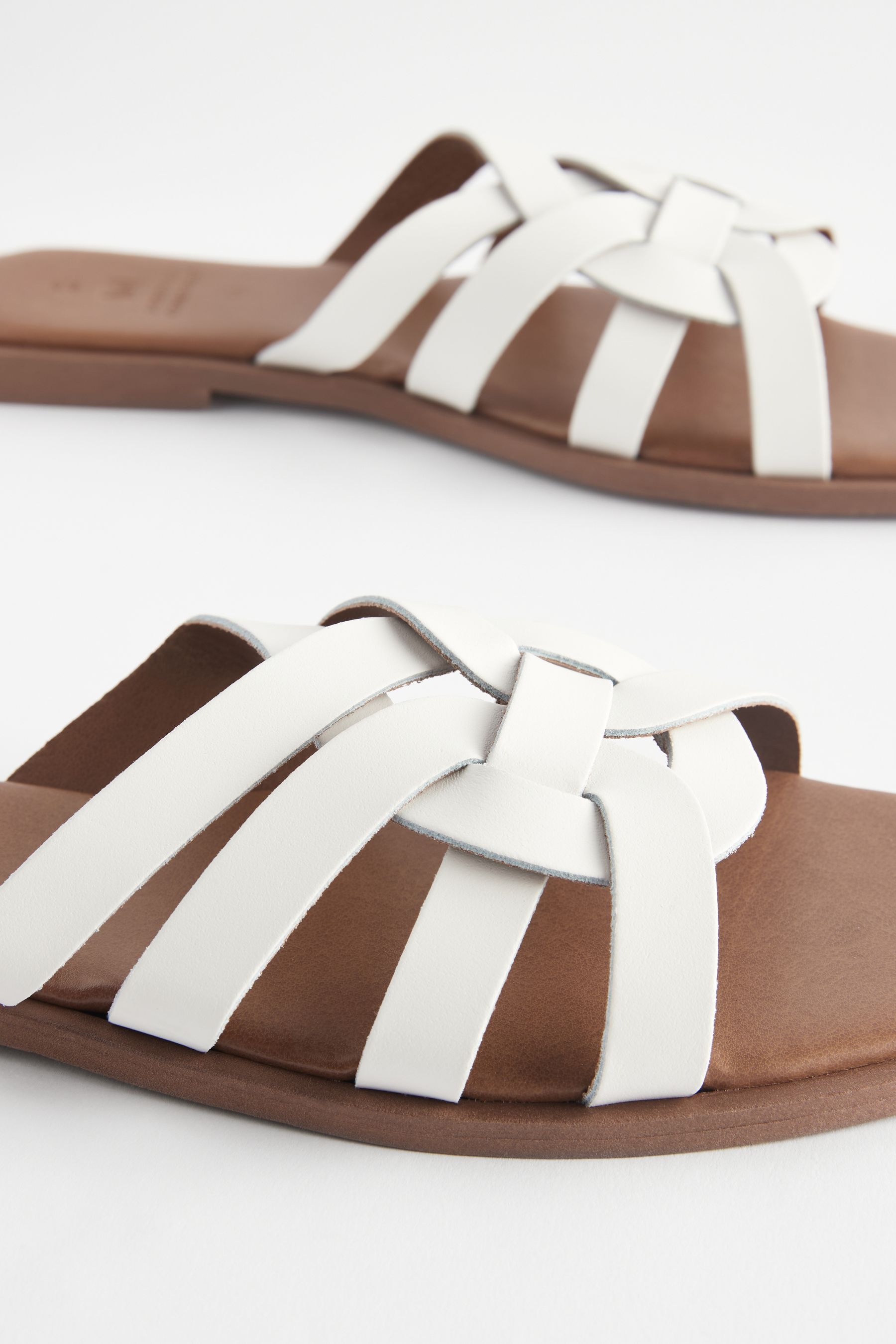 Buy White Regular/Wide Fit Forever Comfort® Leather Lattice Mules ...