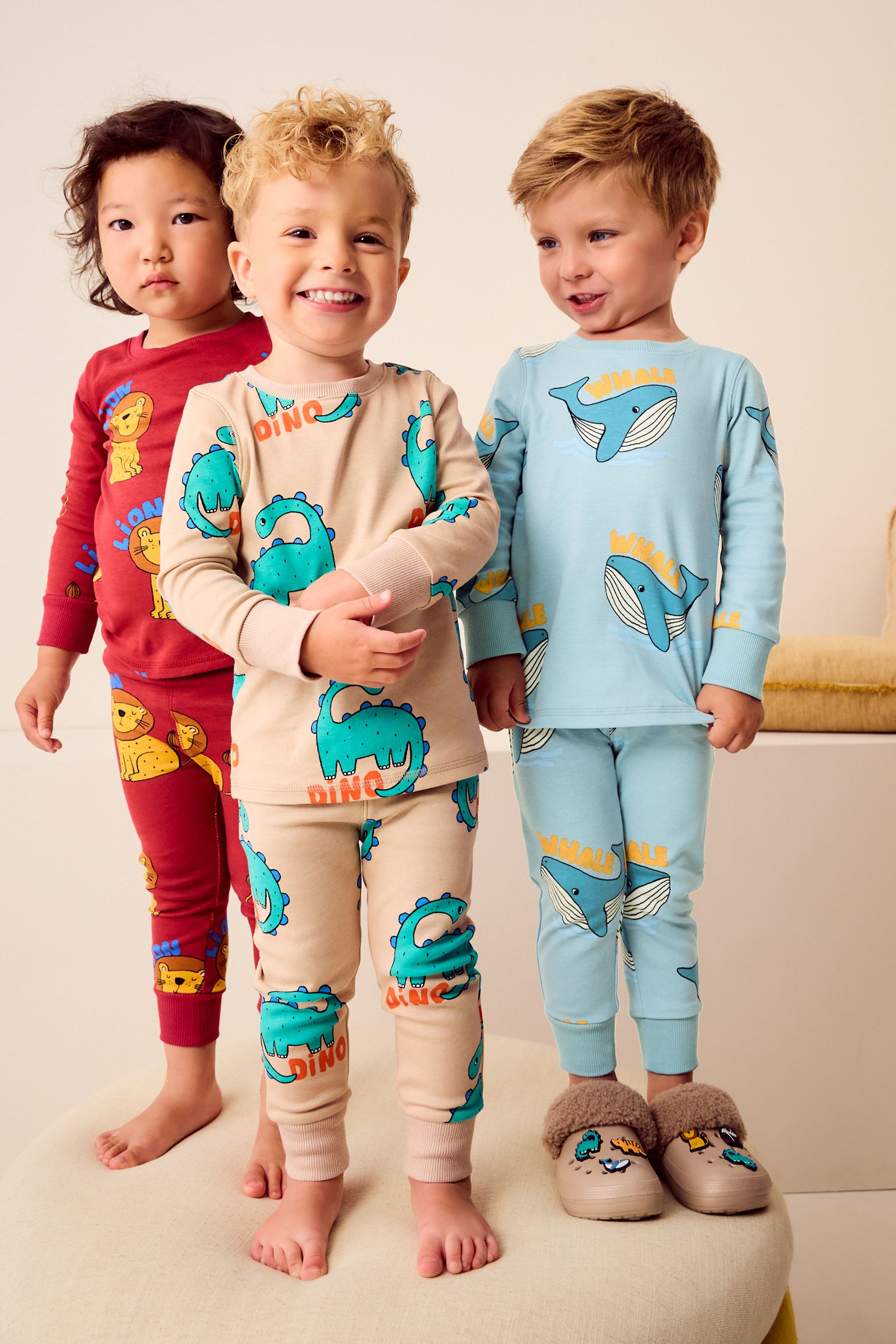 Buy Red/Blue/Neutral Animal 3 Pack Snuggle 100% Cotton Pyjamas (9mths ...