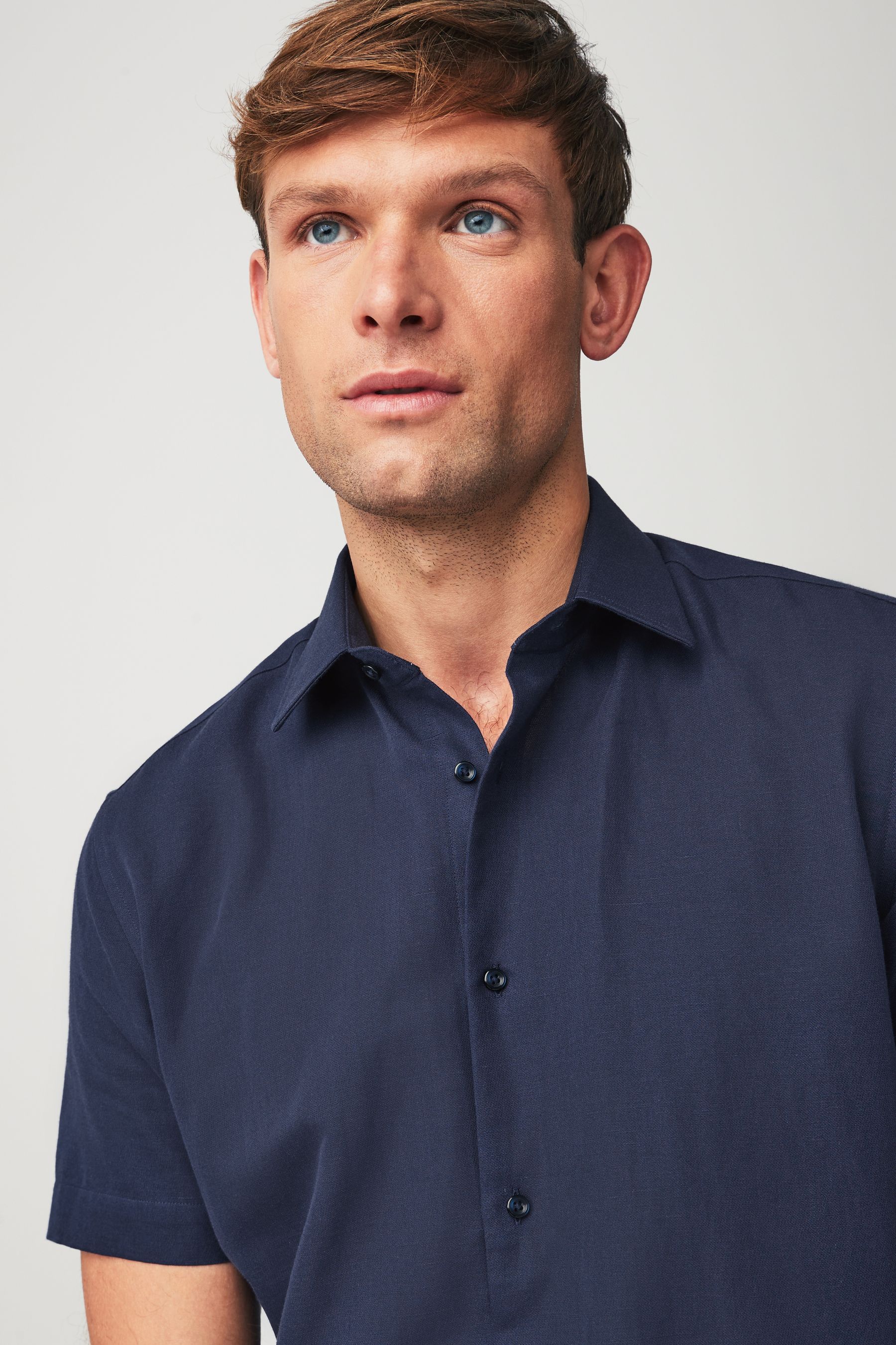 Buy Navy Blue Textured Linen Blend Shirt from the Next UK online shop