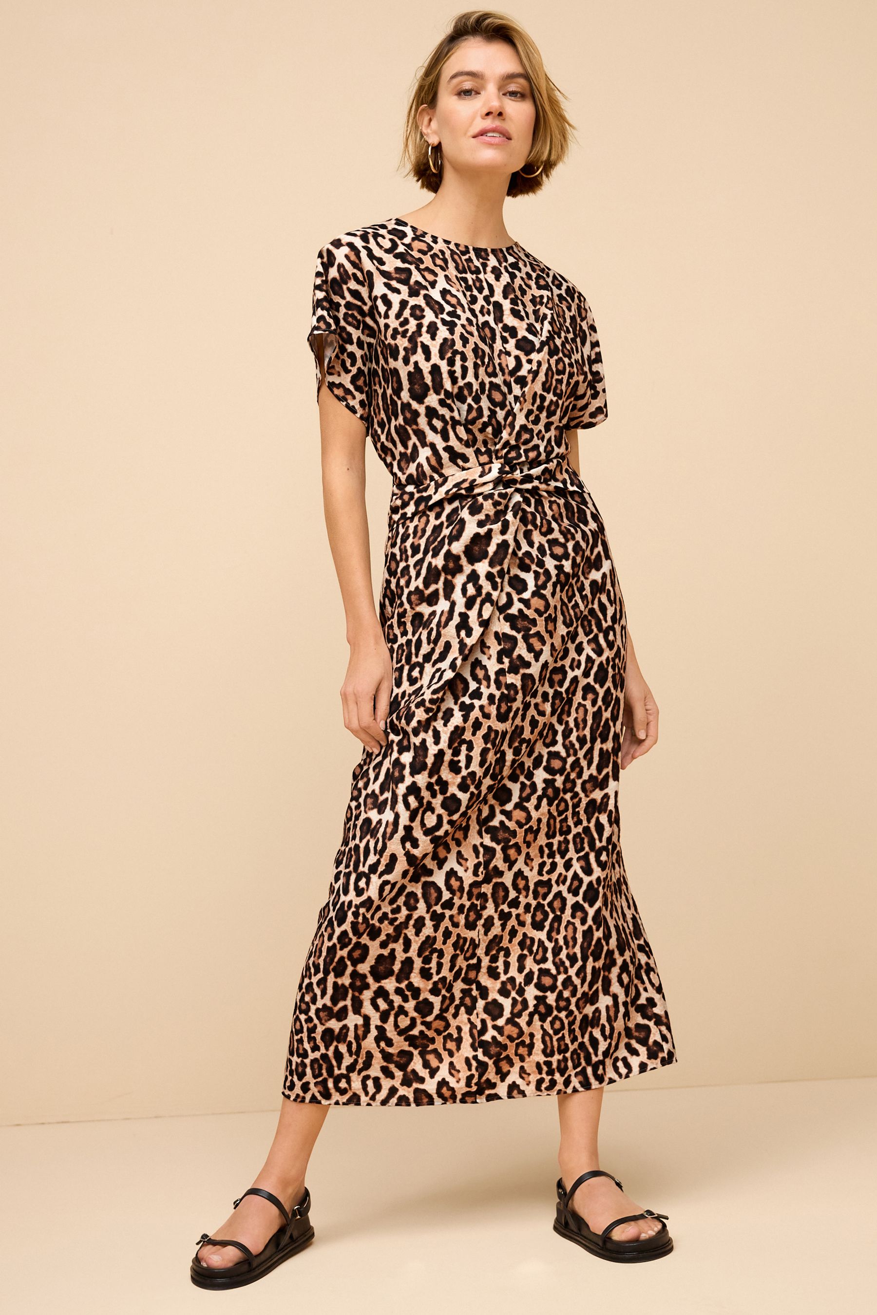 Buy Leopard Animal Print Twist Waist Short Sleeve Midi Dress from Next ...