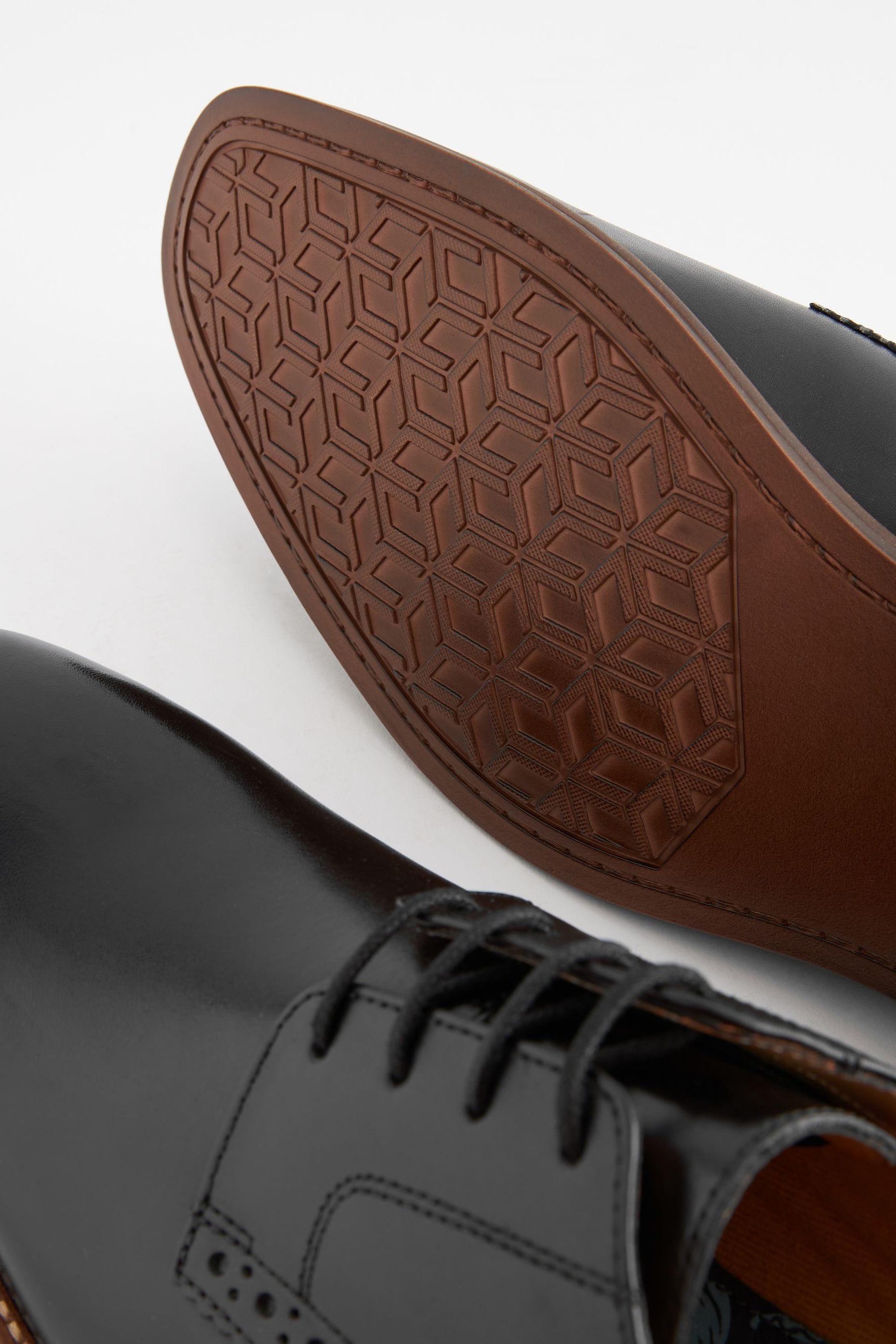 Buy Black Regular Fit Leather Contrast Sole Derby Shoes from the Next ...