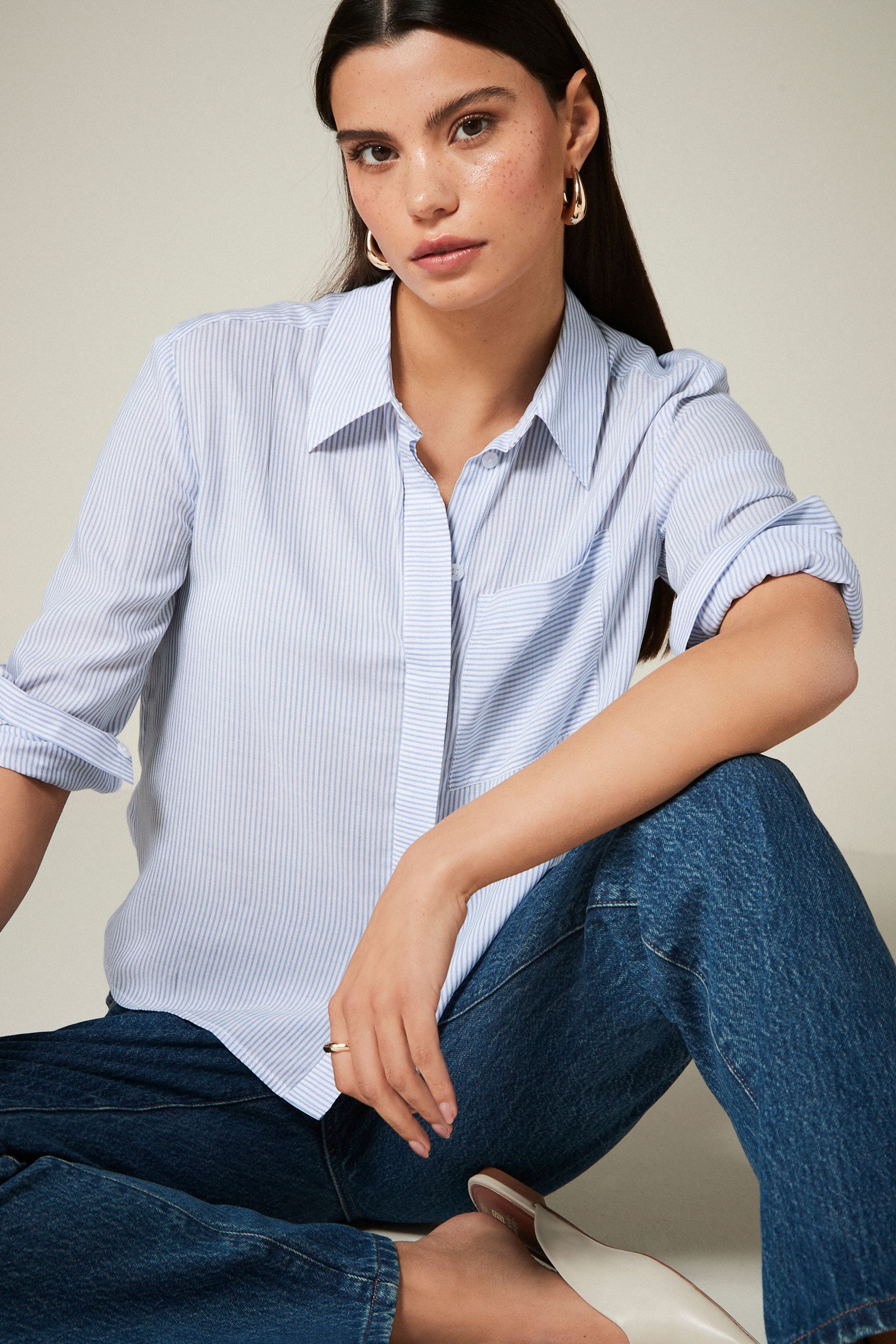 Buy Blue/White Stripe Long Sleeve Shirt from the Next UK online shop