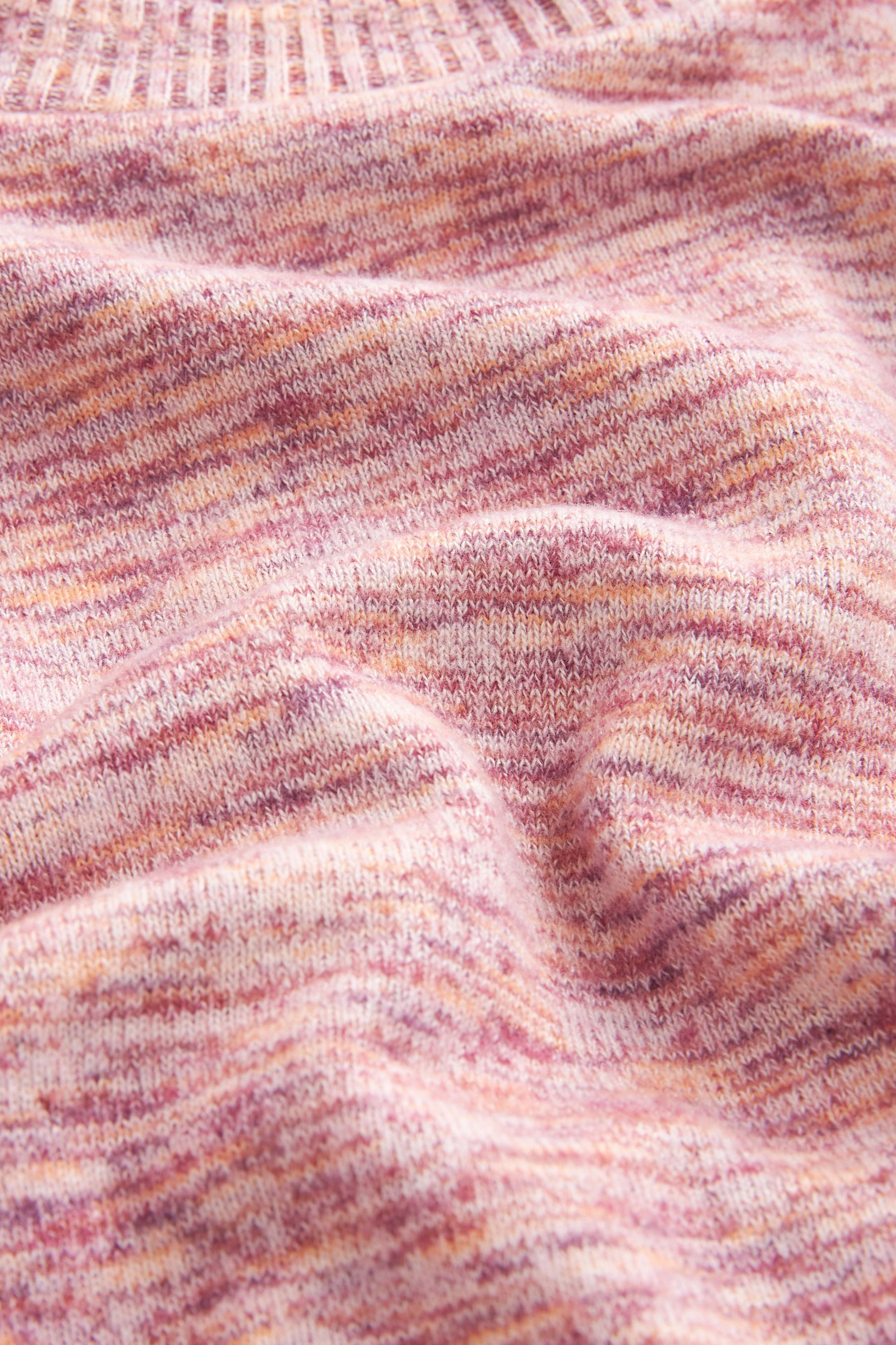 Buy Pink Spacedye Cosy Lightweight Soft Touch Sleeve Detail Crew Neck ...