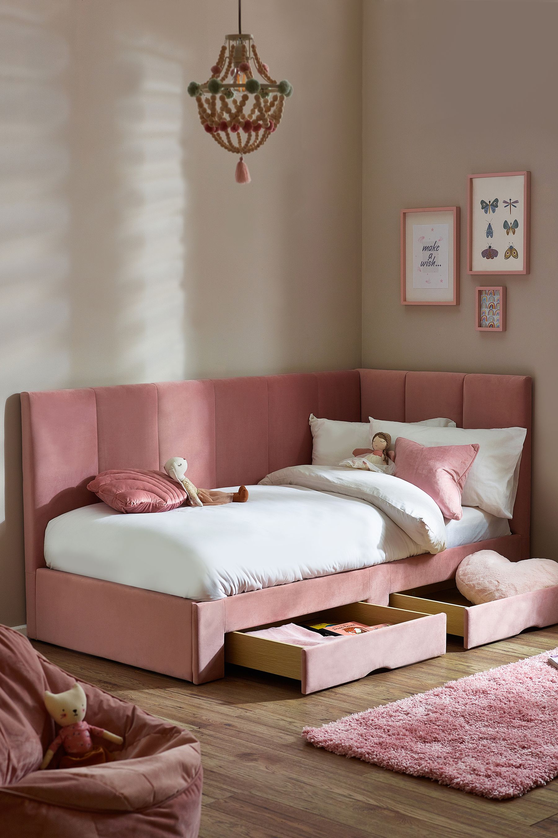 Buy Soft Velvet Blush Marlowe Kids Upholstered Bed Frame from the Next ...