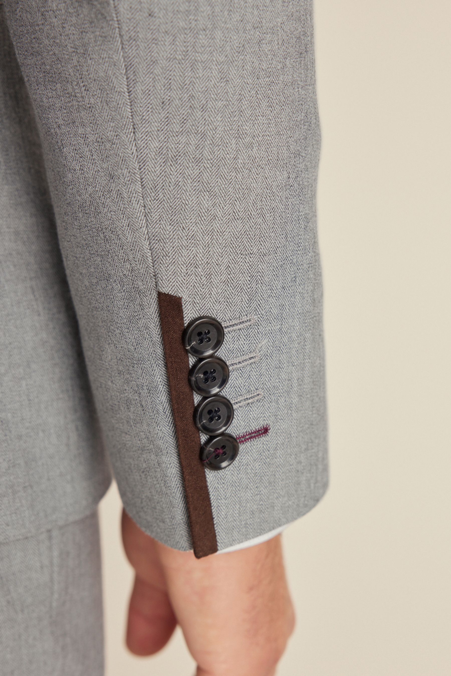 Grey Slim Tailored Herringbone Suit Jacket