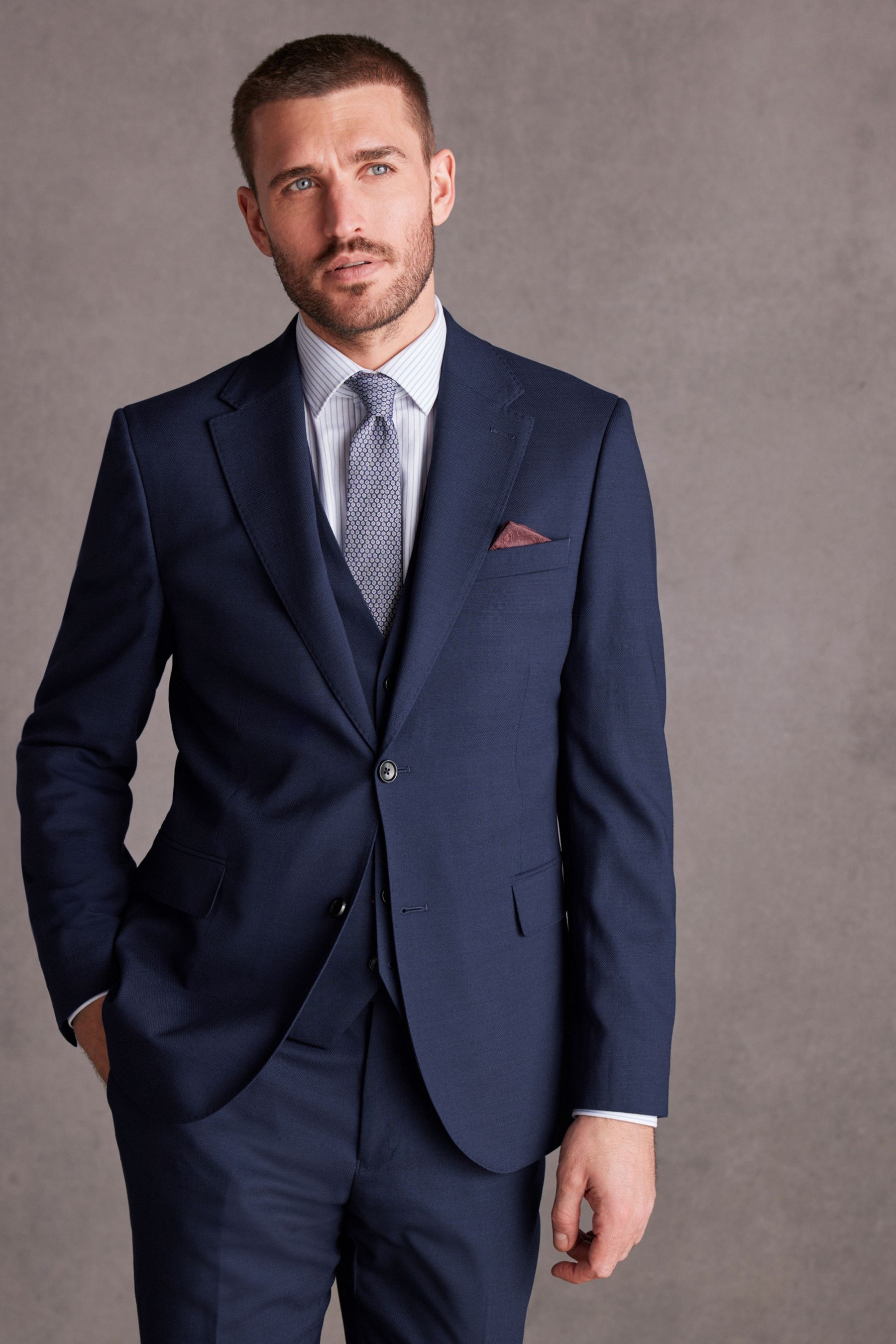 Buy Bright Blue Slim Fit Signature Tollegno Suit: Jacket from the Next ...