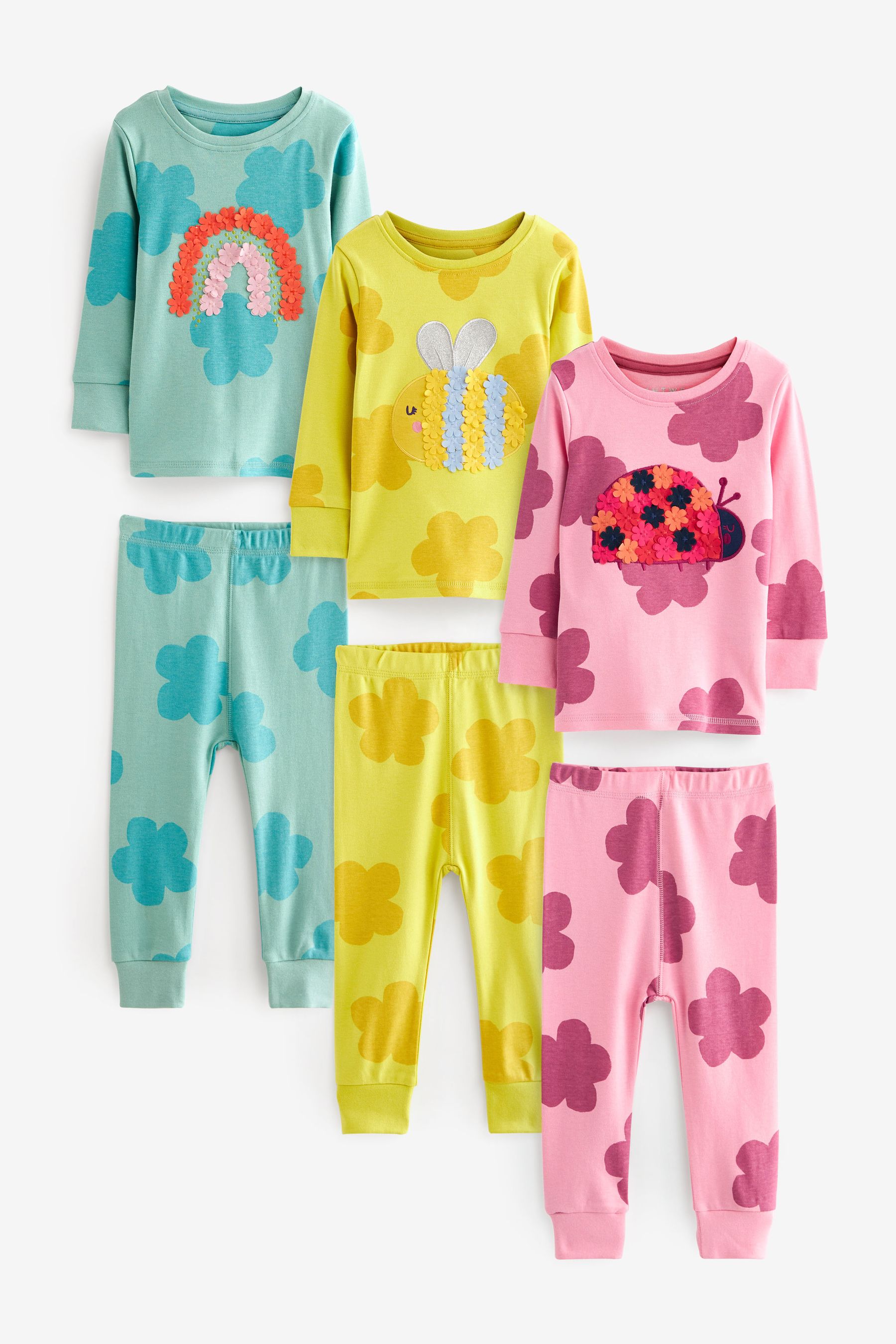 Buy Multi Bright Character 3 Pack Long Sleeve Printed Pyjamas (9mths ...