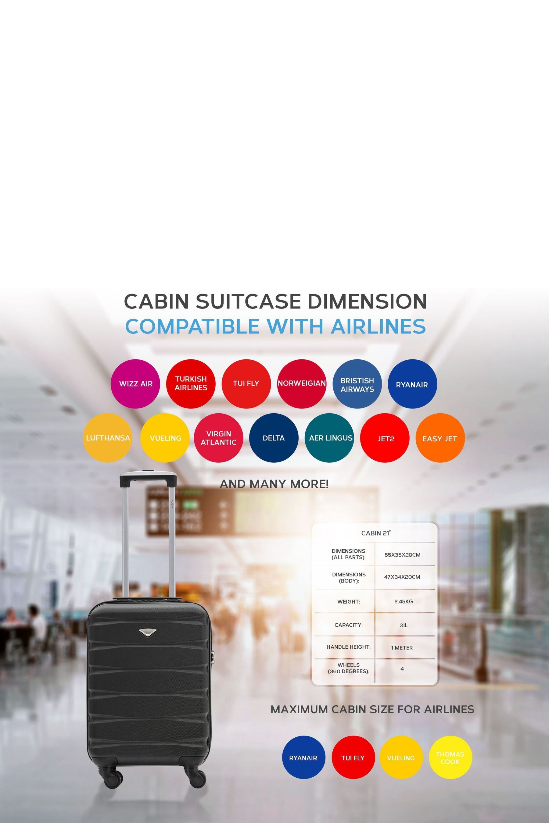 Buy Flight Knight 55x35x20cm 4 Wheel ABS Hard Case Cabin Carry On Hand ...