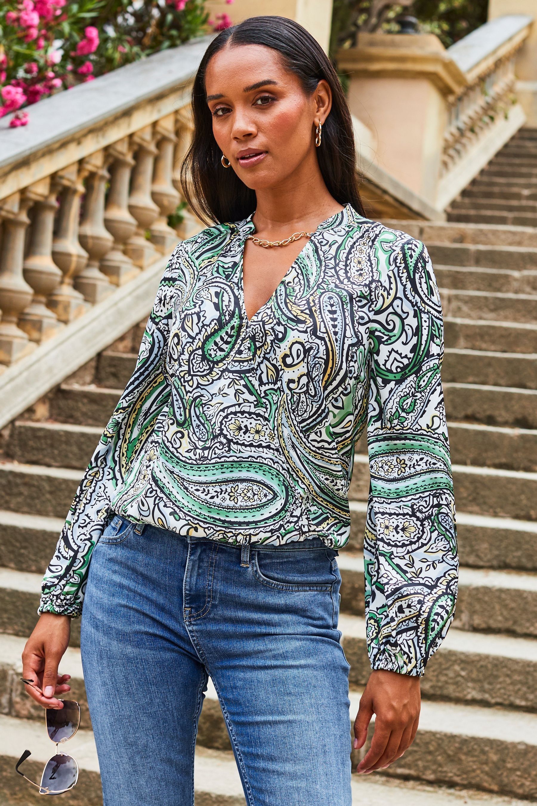 Buy Sosandar Cream Satin Draped Mock Wrap Top from the Next UK online shop