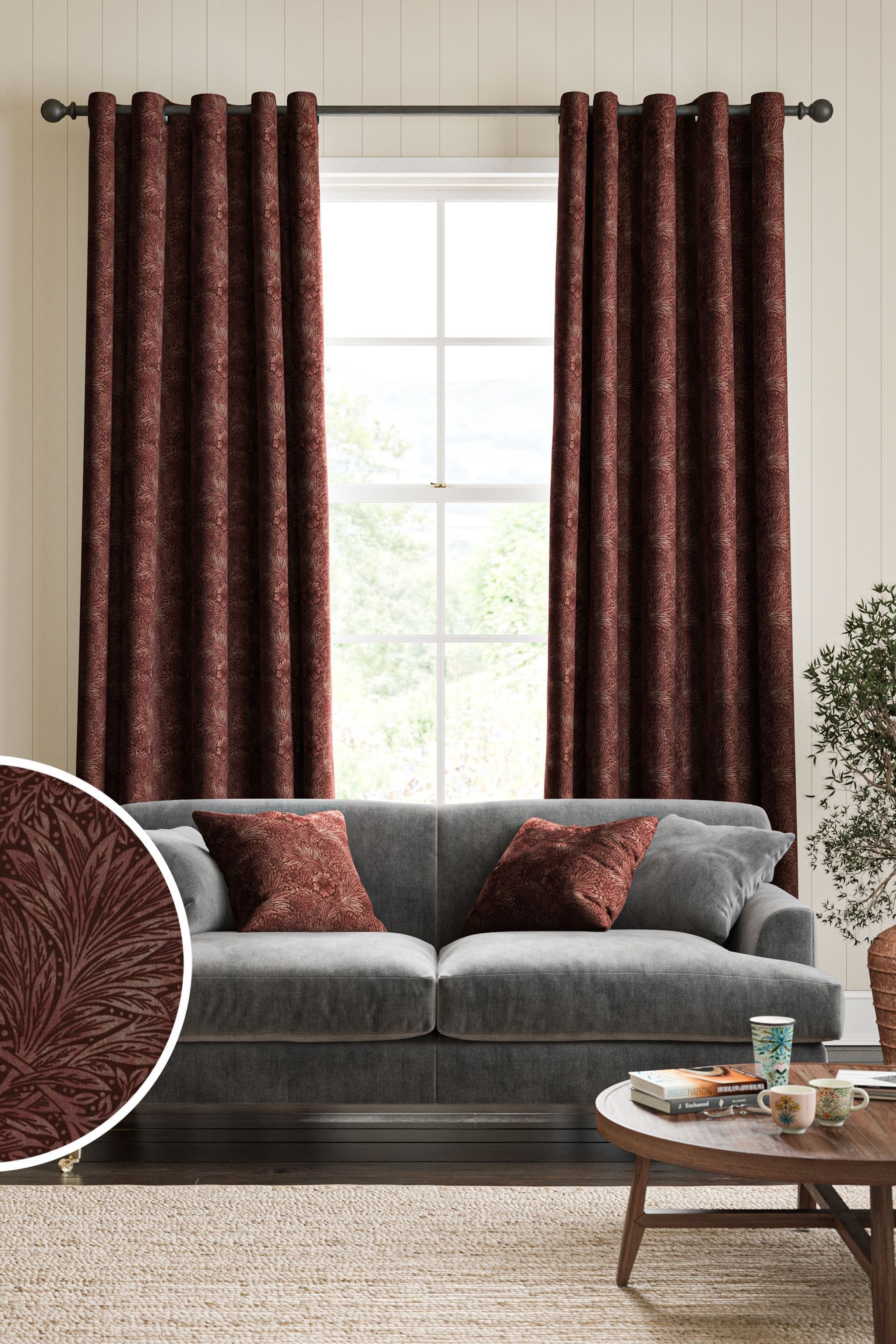Buy William Morris At Home Burgundy Red Burgundy Marigold Velvet Made ...