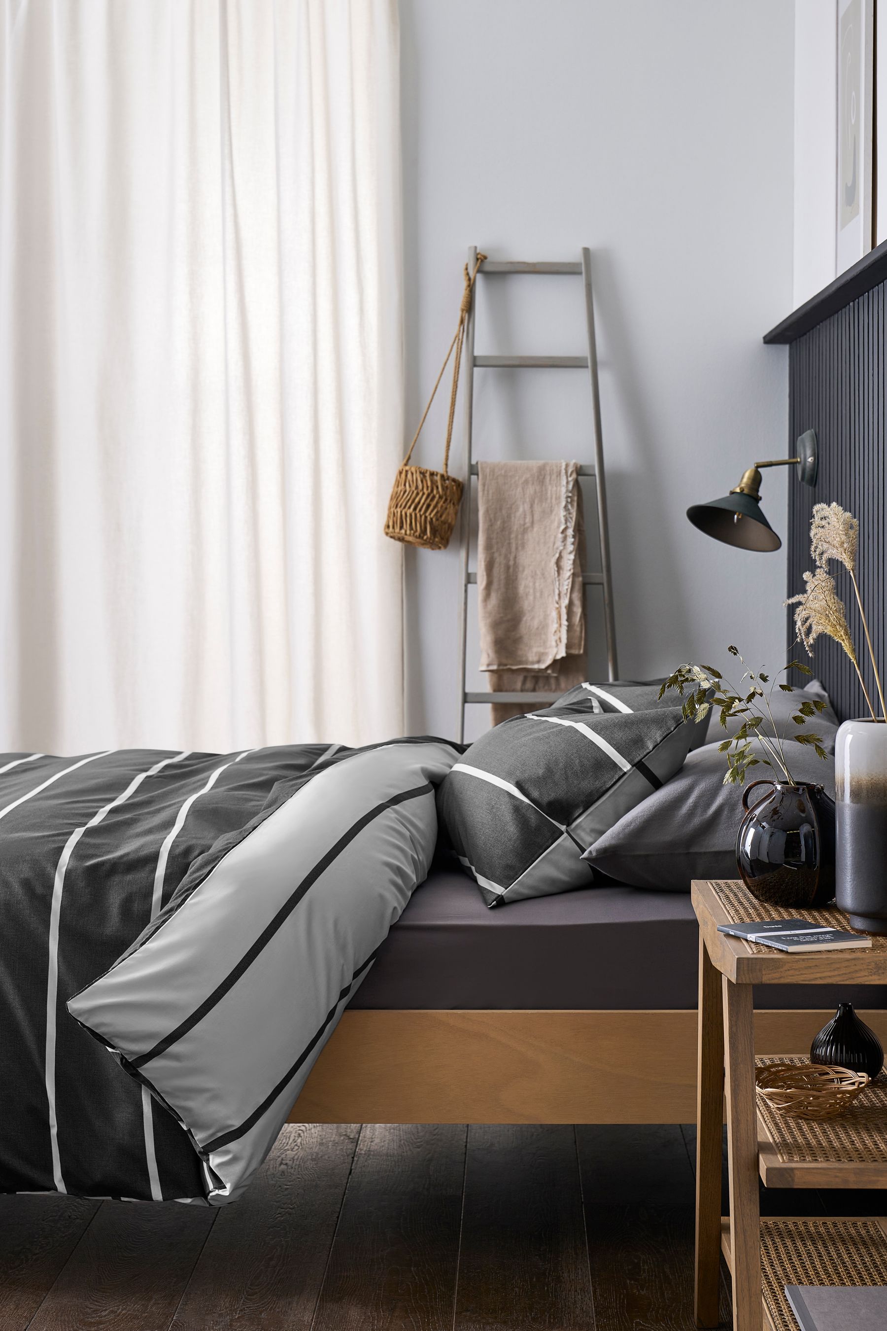Buy 2 Pack Mono Stripe Reversible Duvet Cover and Pillowcase Set from ...
