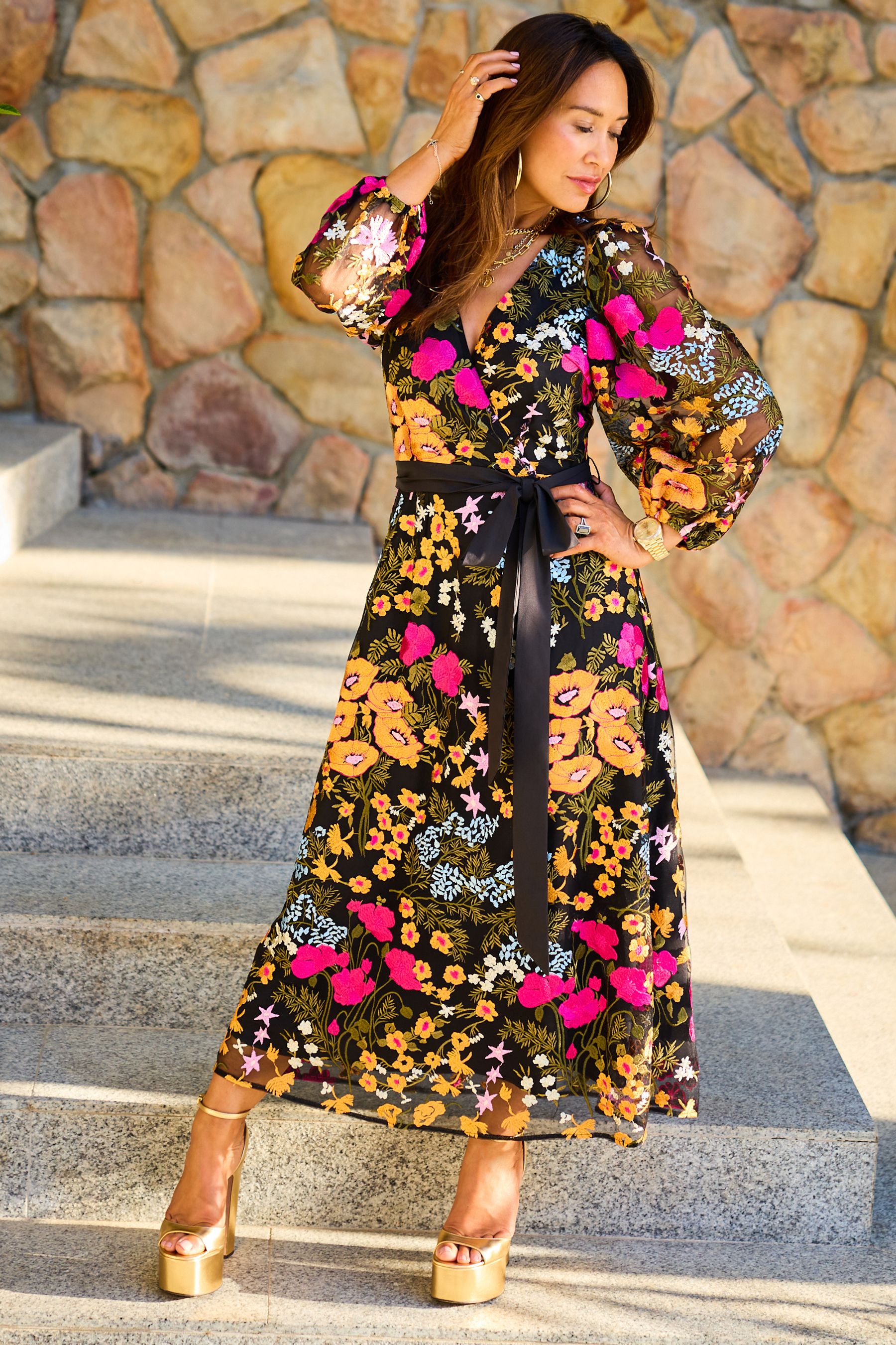 Buy Myleene Klass Floral Embroidered Wrap Dress from Next Ireland