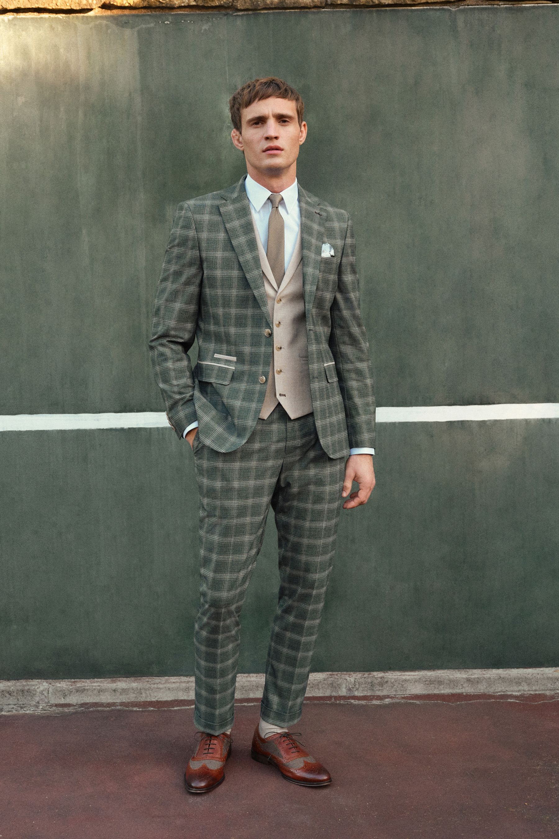 Buy Green Slim Trimmed Check Suit Jacket from the Next UK online shop