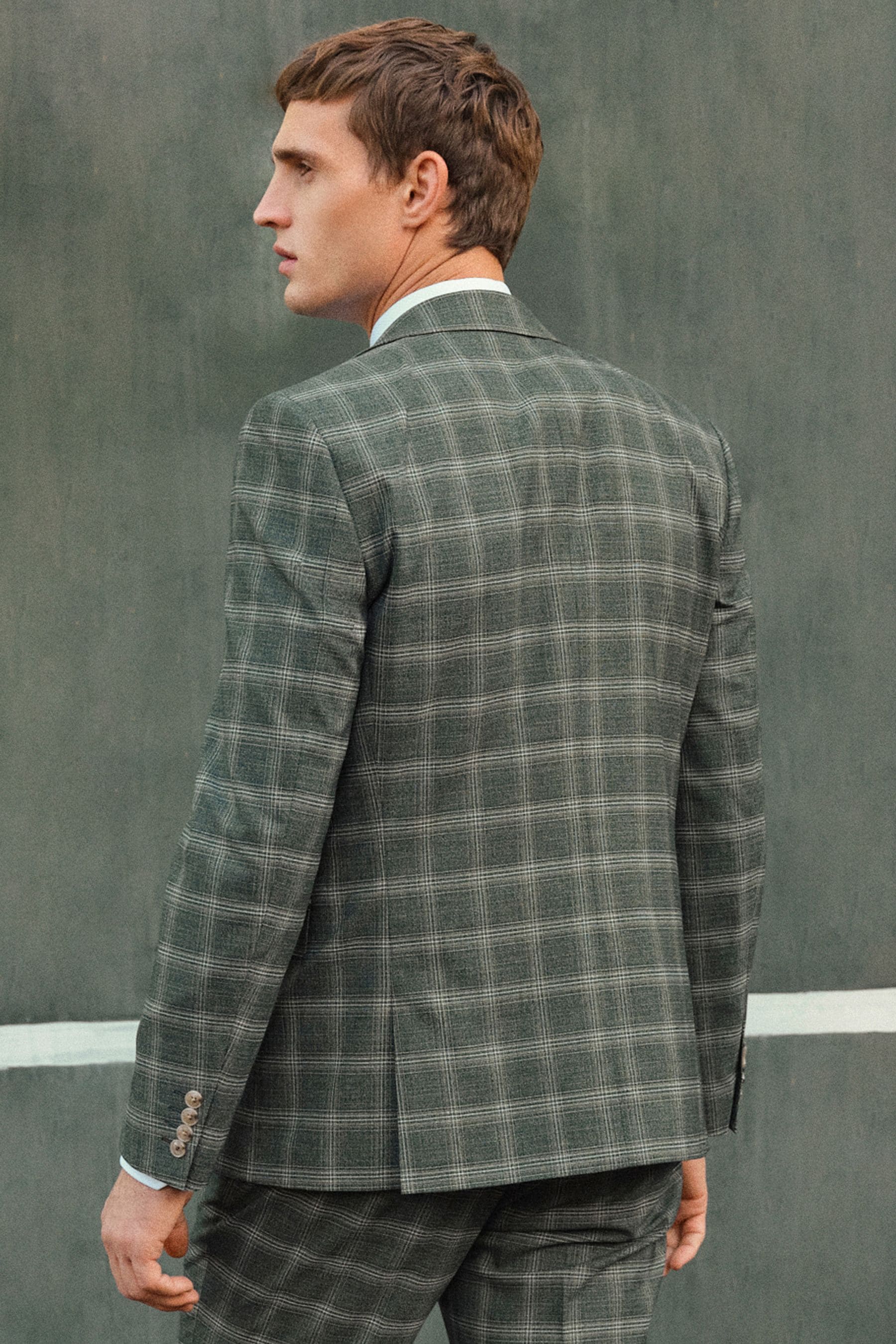 Buy Green Slim Trimmed Check Suit Jacket from the Next UK online shop