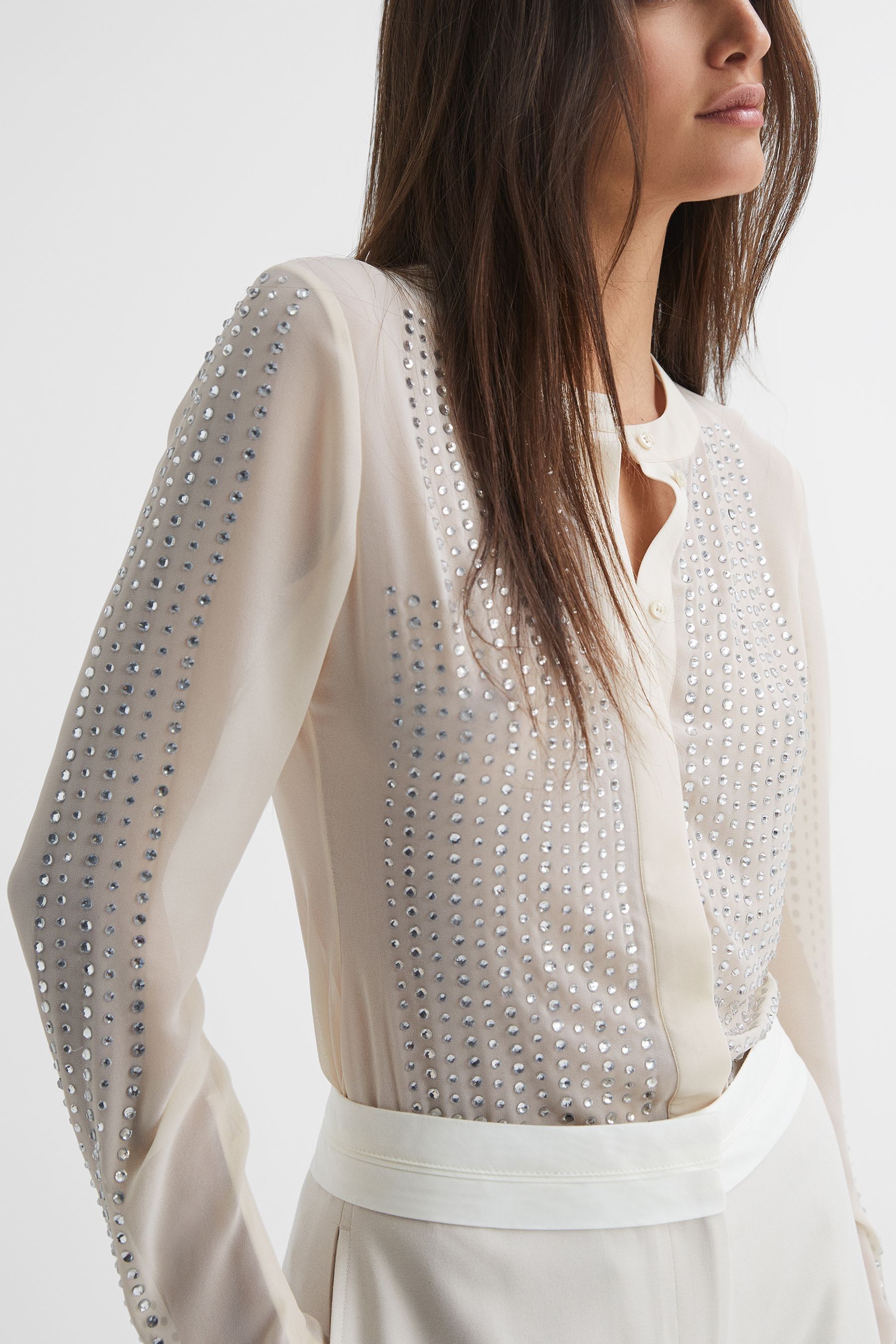 Buy Reiss Cream Robyn Fitted Embellished Shirt from the Next UK online shop