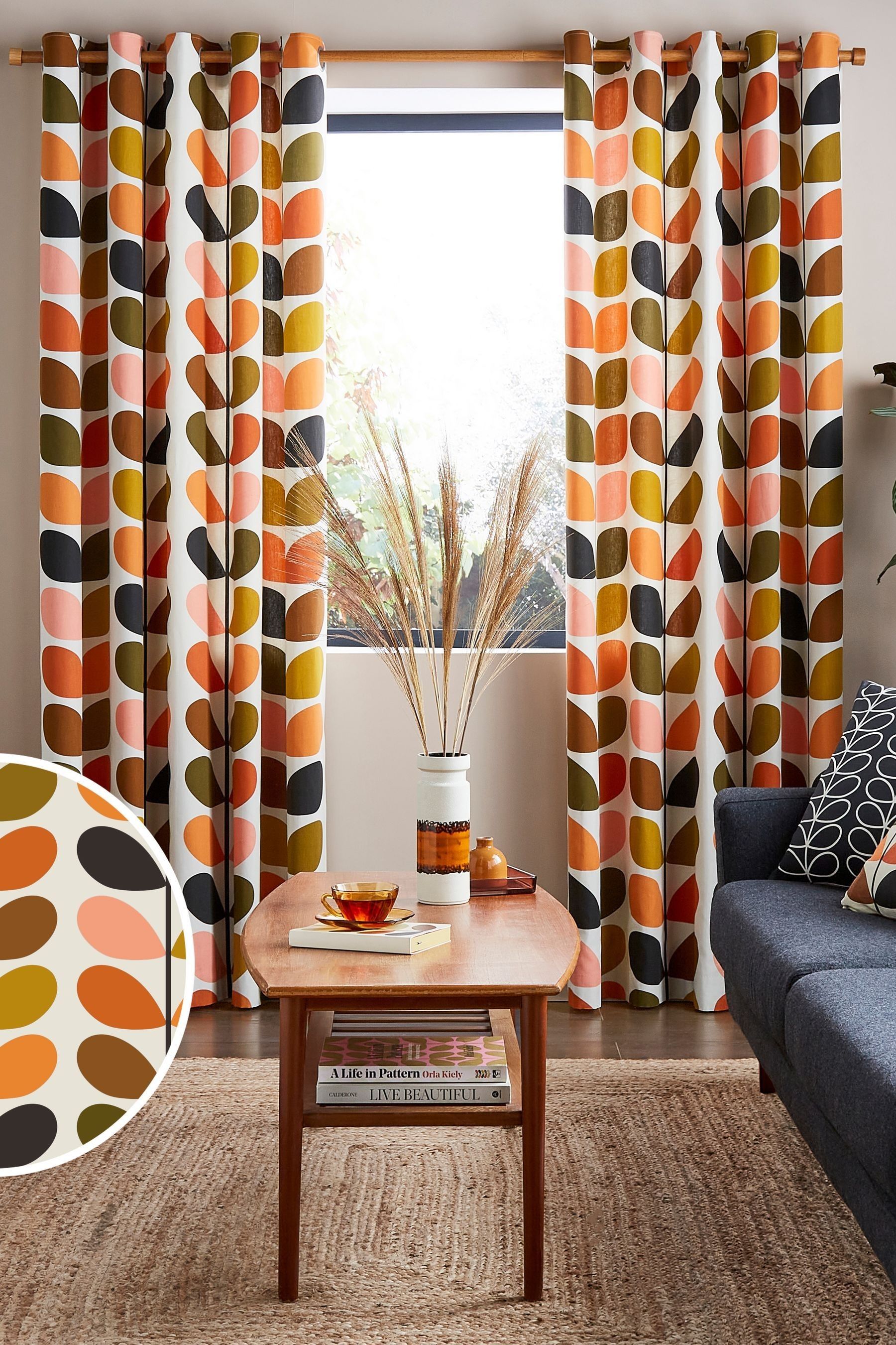 Buy Orla Kiely Orange Multi Stem Eyelet Curtains from the Next UK ...
