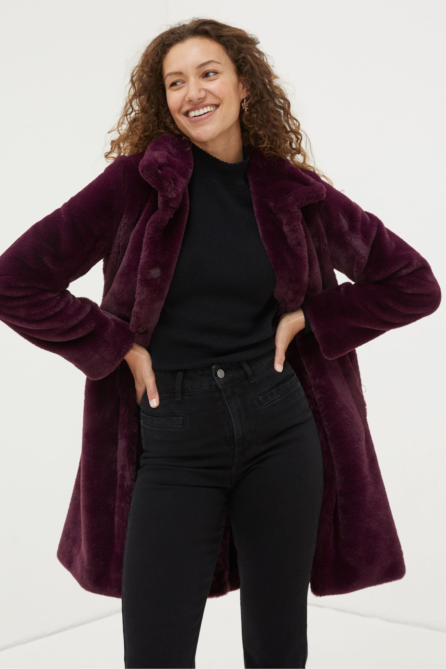 Buy FatFace Purple Freya Faux Fur Long Coat from Next Ireland