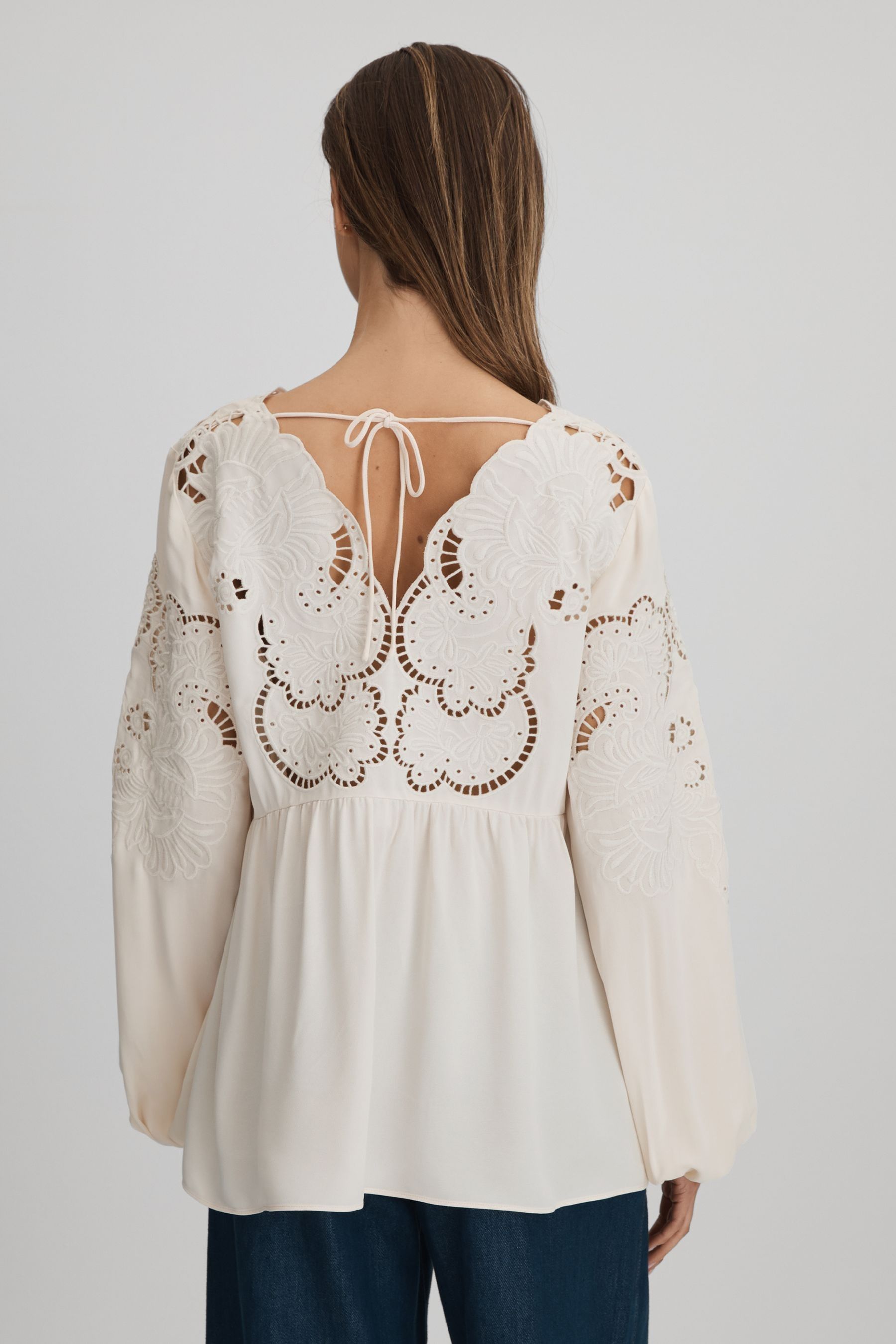 Buy Reiss Cream Noa Lace Cut-Out Blouse from the Next UK online shop