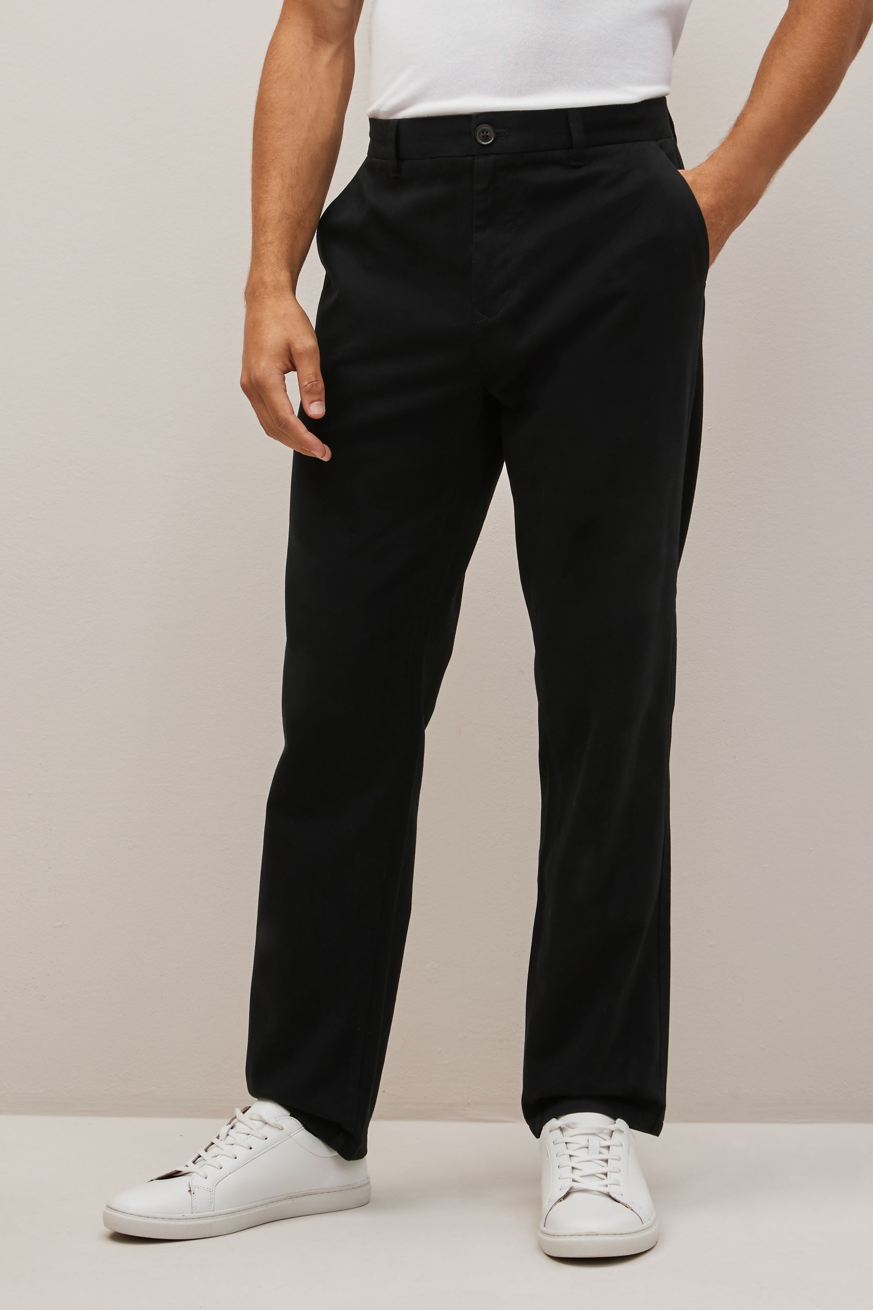 Buy Black Straight Fit Chino Trousers from the Next UK online shop