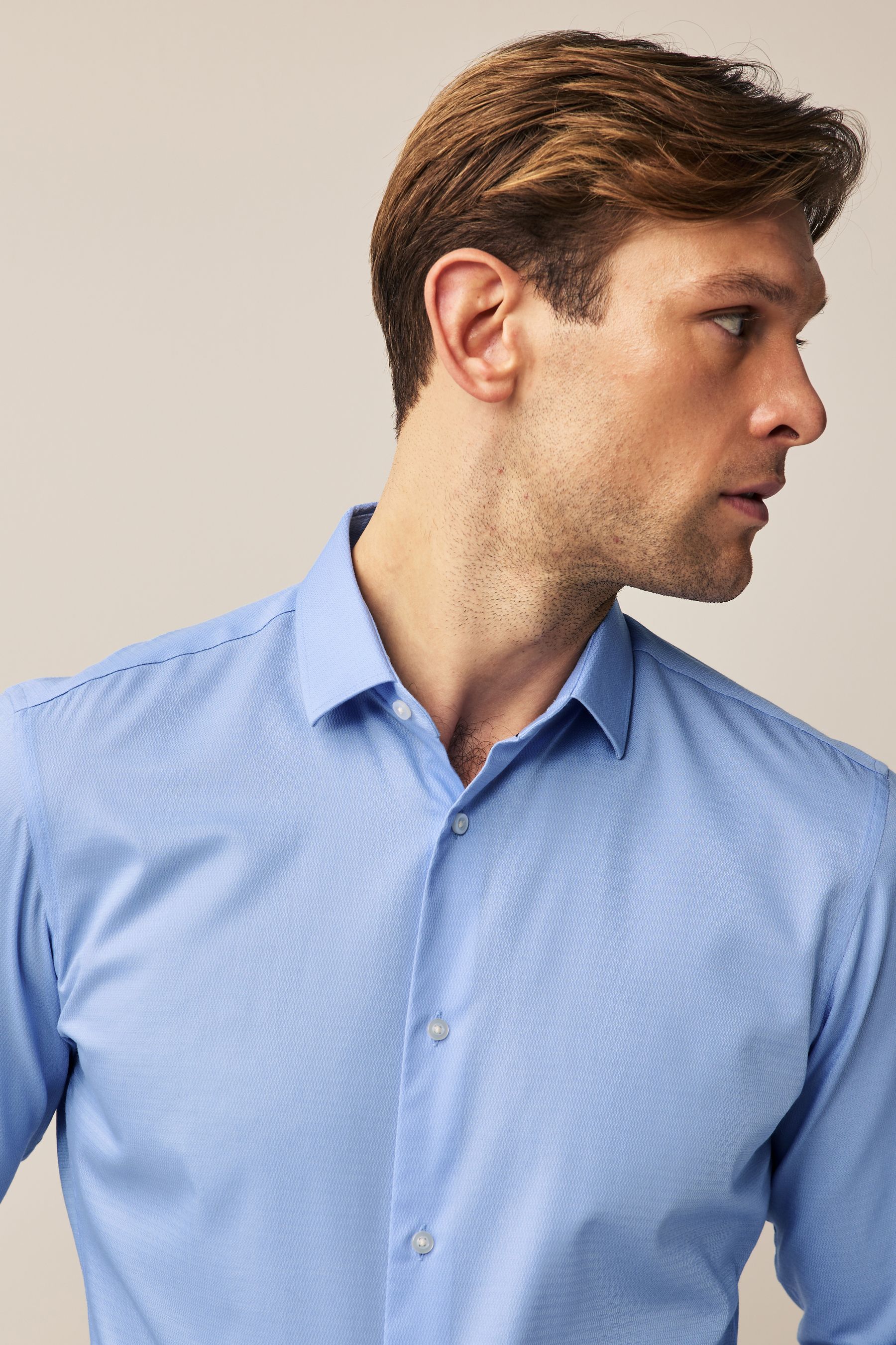 Buy Blue Slim Fit Double Cuff Easy Care Textured Shirt from the Next UK ...