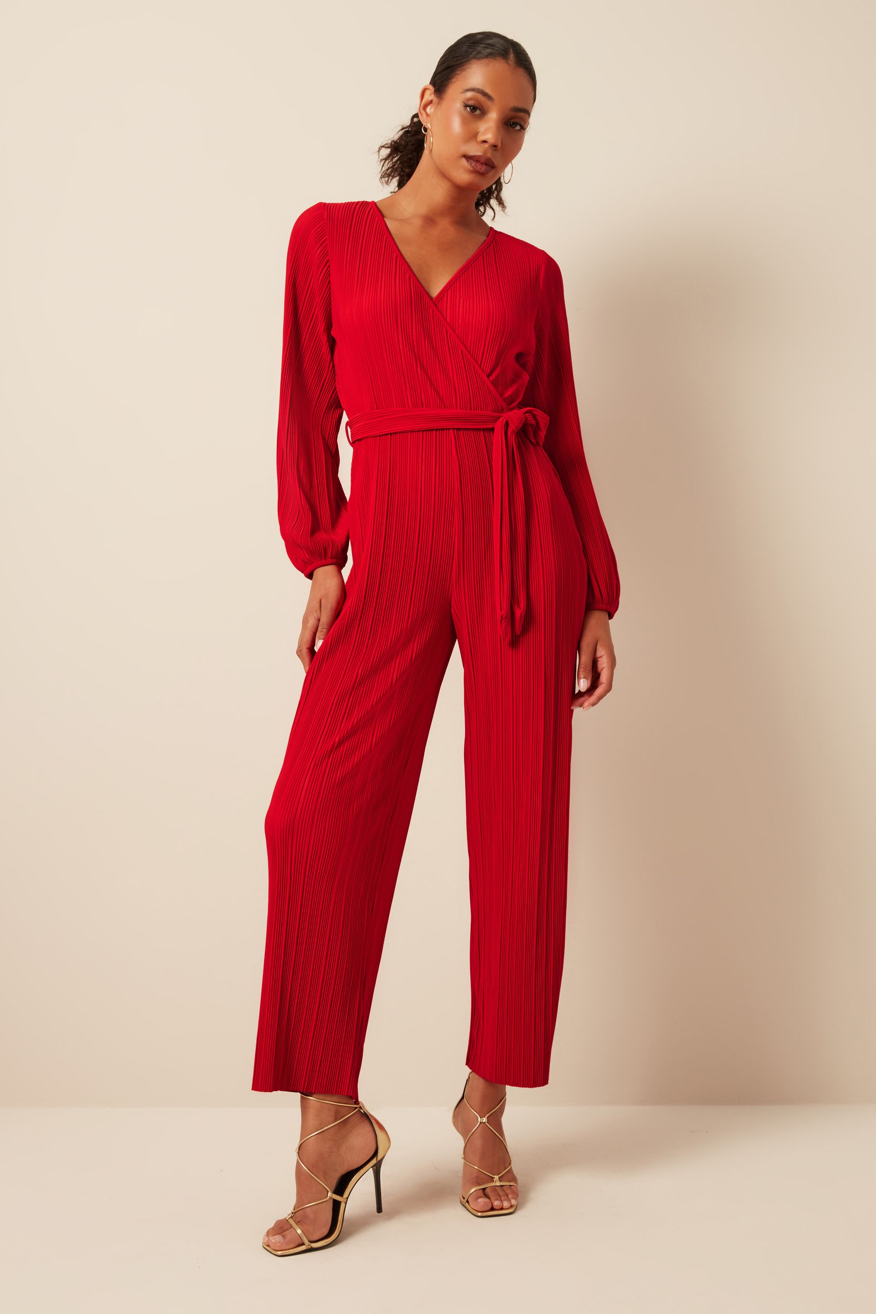 Buy Red Long Sleeve Plissé Jumpsuit from Next Ireland