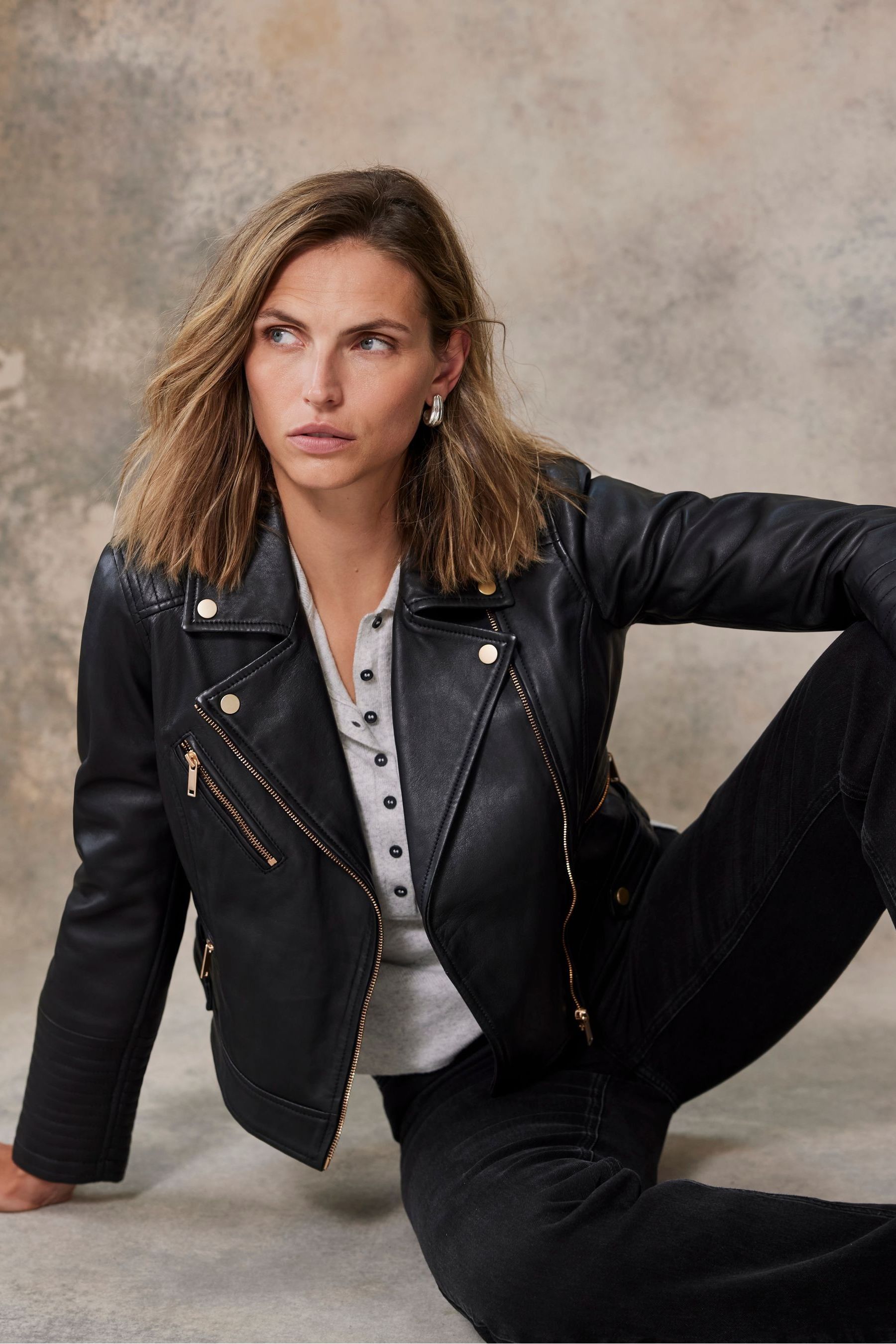 Buy Mint Velvet Black Casual Leather Jacket from the Next UK online shop