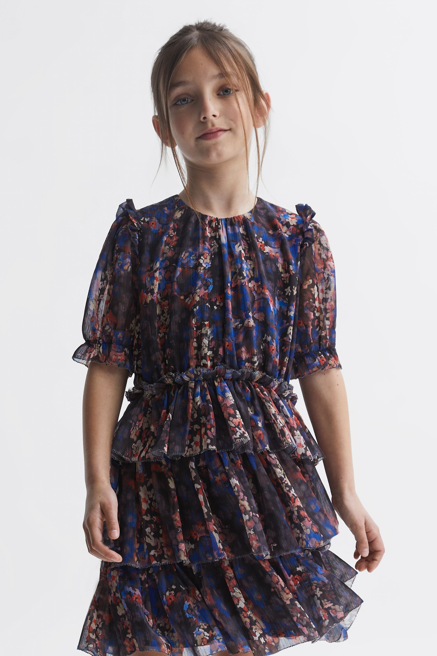 Buy Reiss Navy Print Henrietta Senior Printed Tiered Dress from the ...