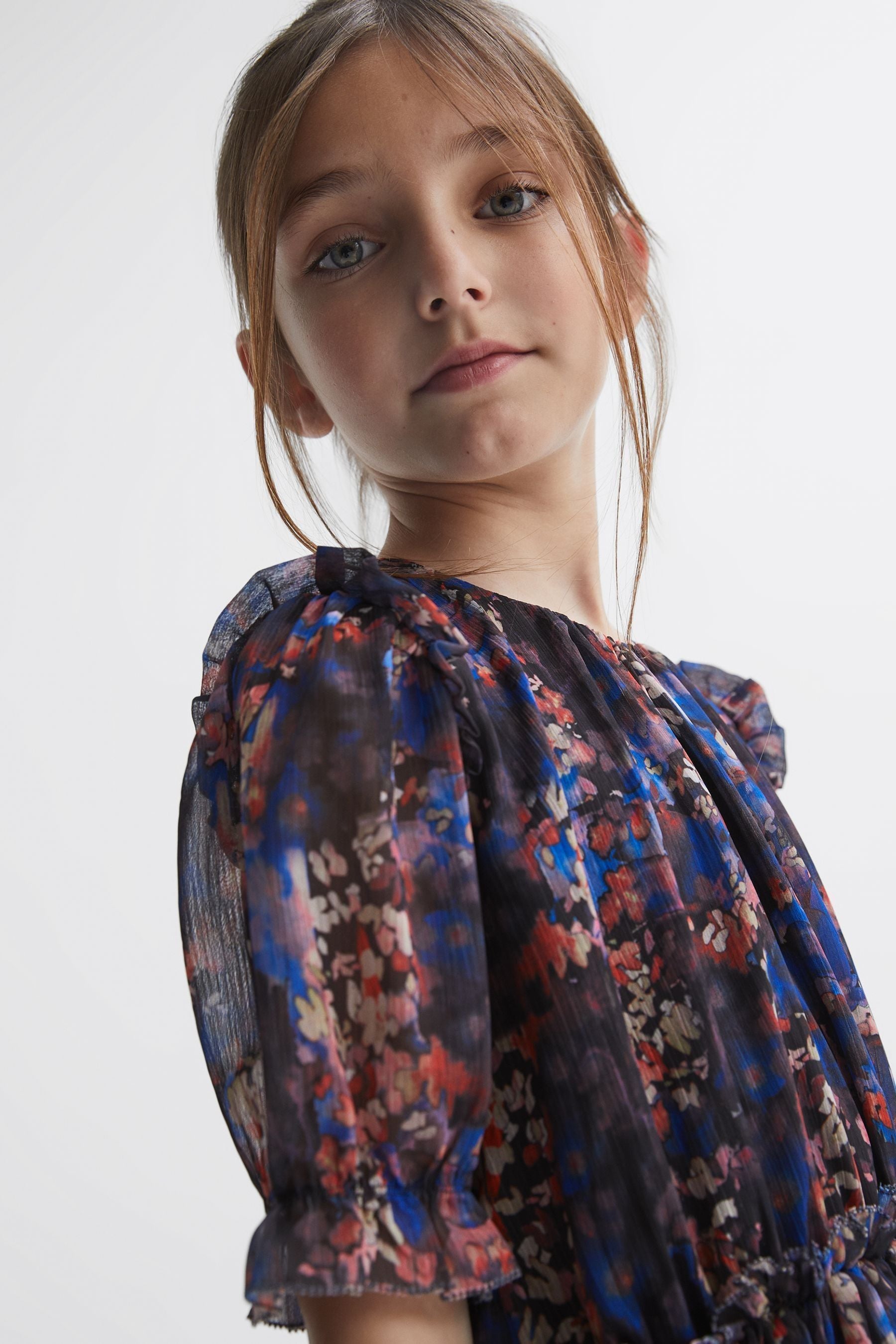 Buy Reiss Navy Print Henrietta Senior Printed Tiered Dress from the ...