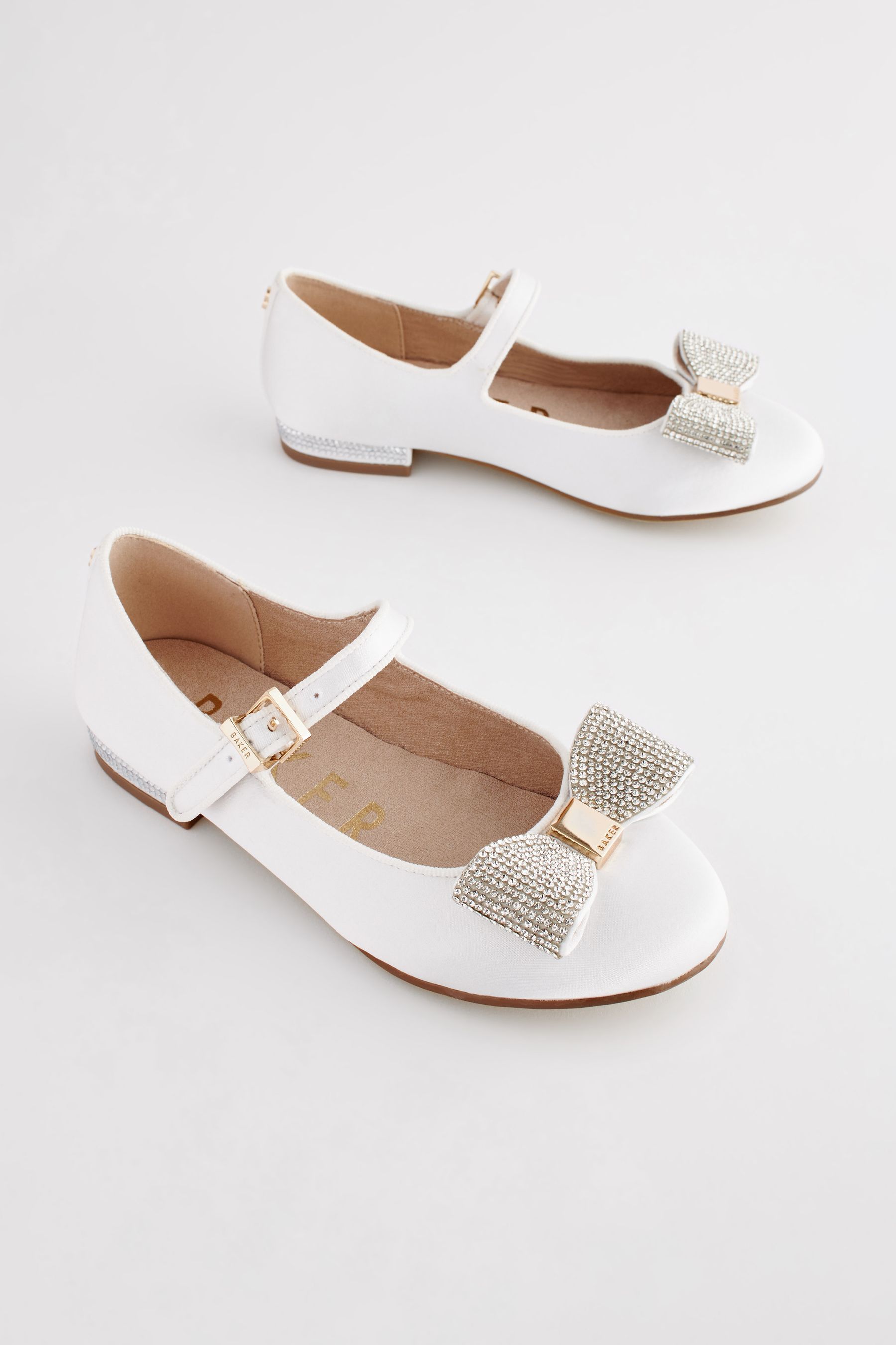 Buy Baker by Ted Baker Girls Ivory Satin Shoes with Diamanté Bow from ...