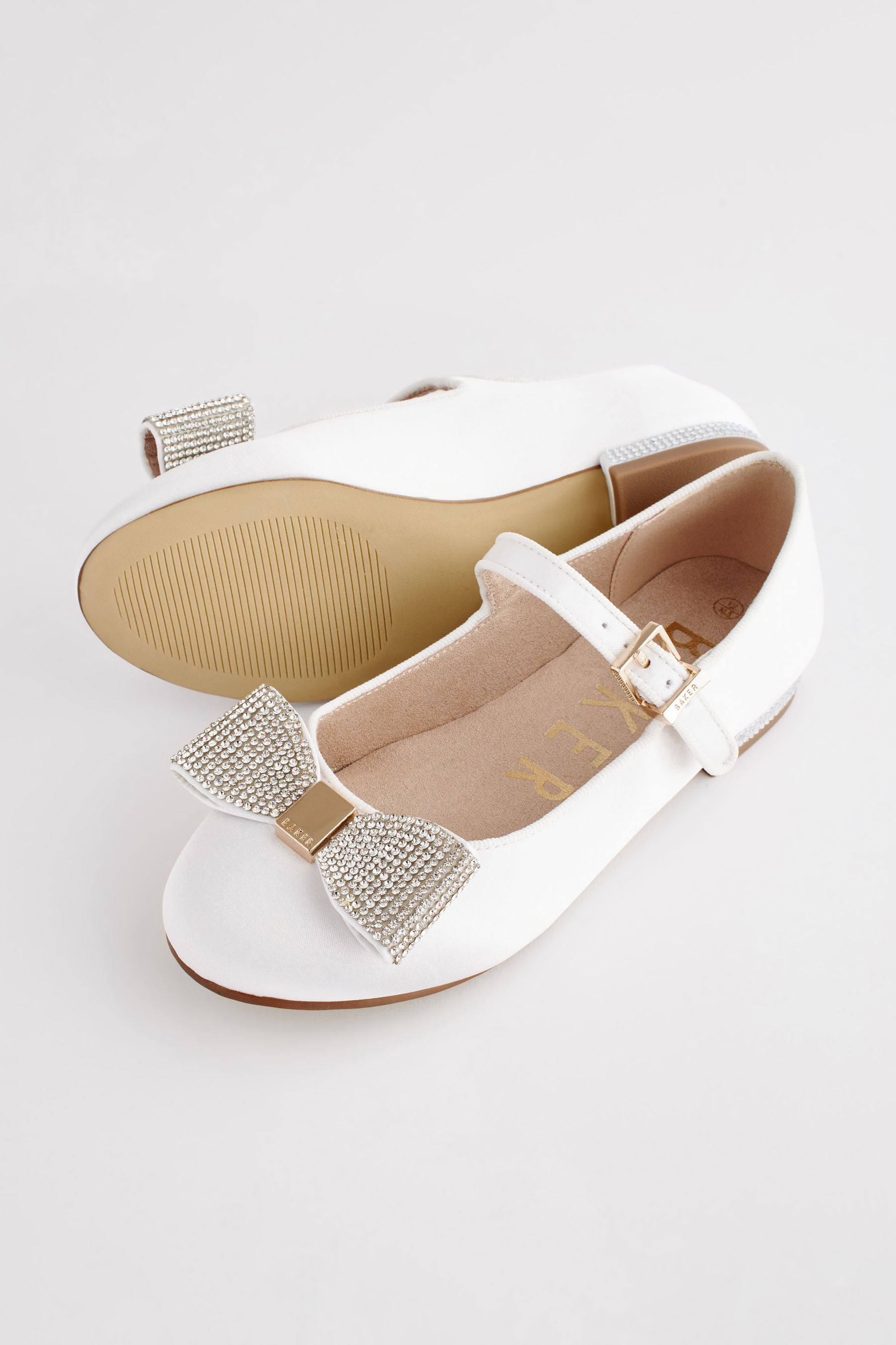 Buy Baker by Ted Baker Girls Ivory Satin Shoes with Diamanté Bow from ...
