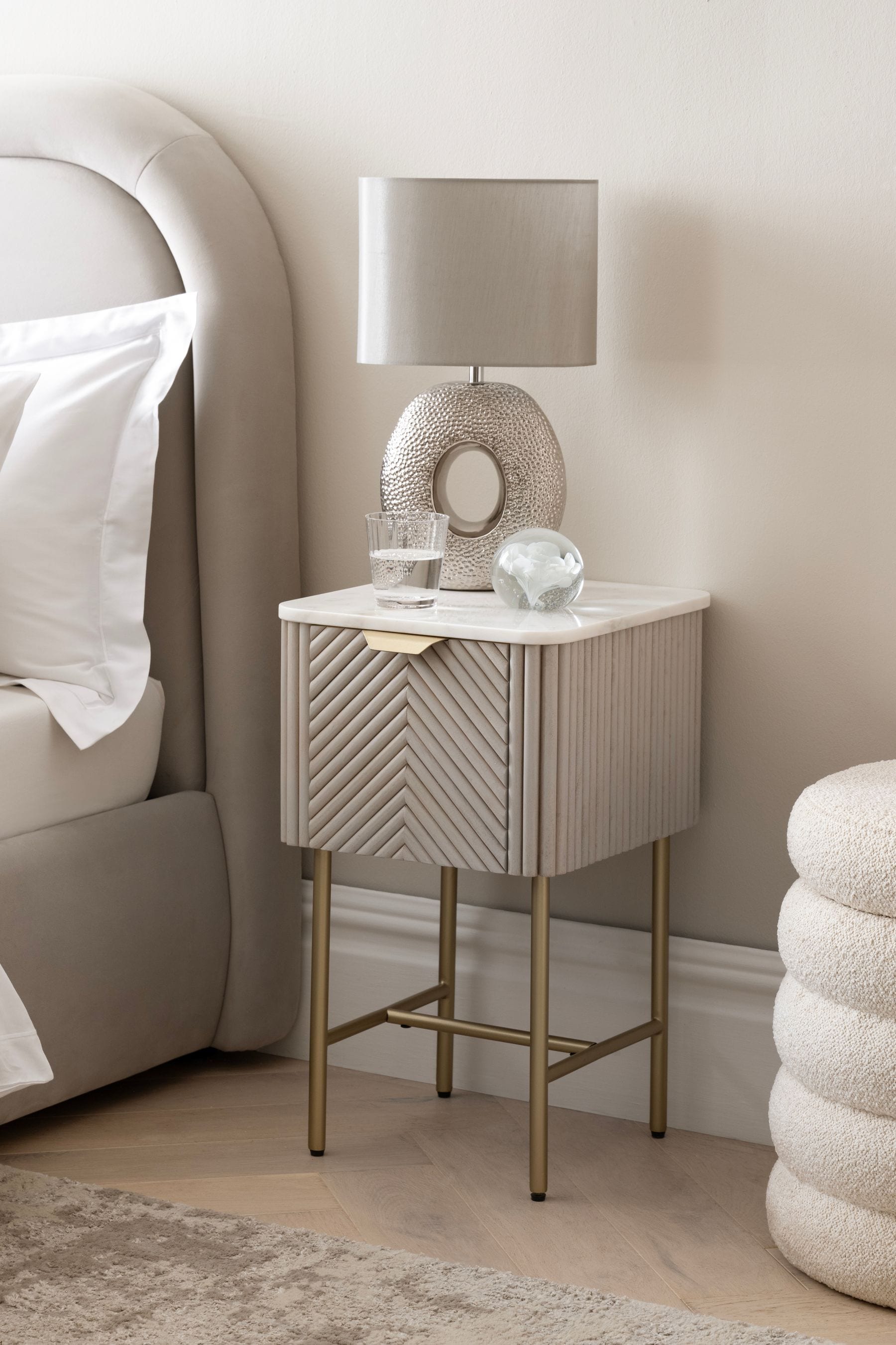 Buy Light Grey Valencia Marble Mango Wood 1 Drawer Slim Bedside Table from the Next UK online shop