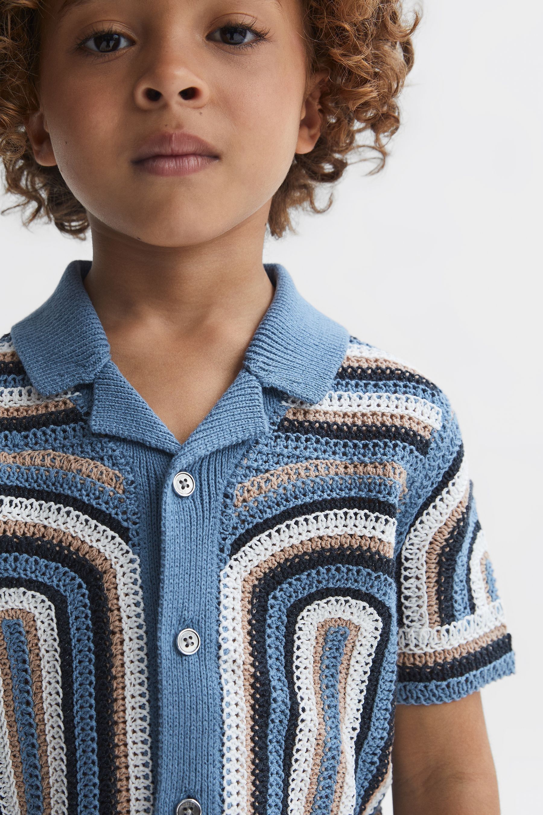 Buy Reiss Blue Columbia Senior Crochet Cuban Collar Shirt from the Next ...