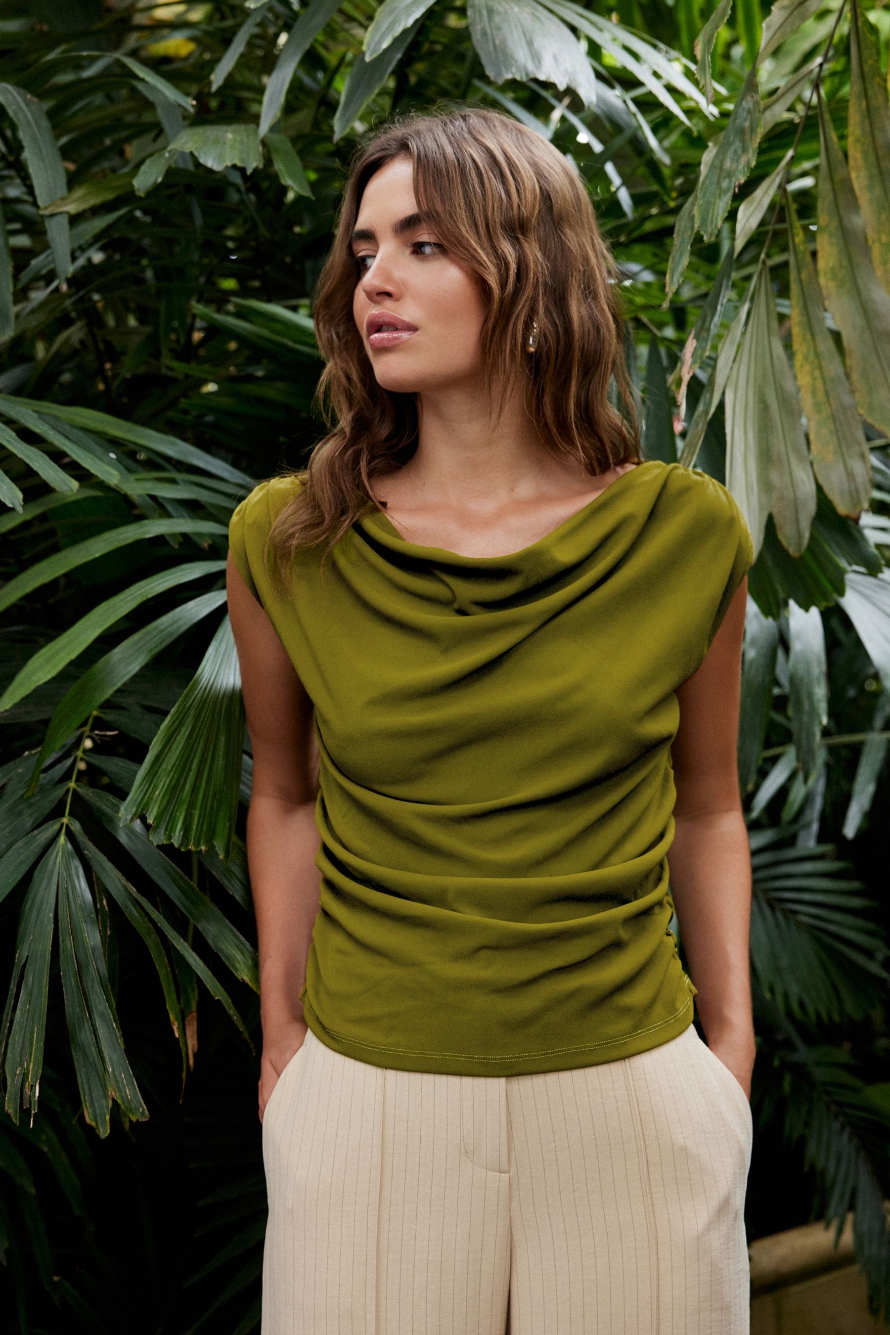 Buy Olive Green Sleeveless Draped Top from Next Ireland