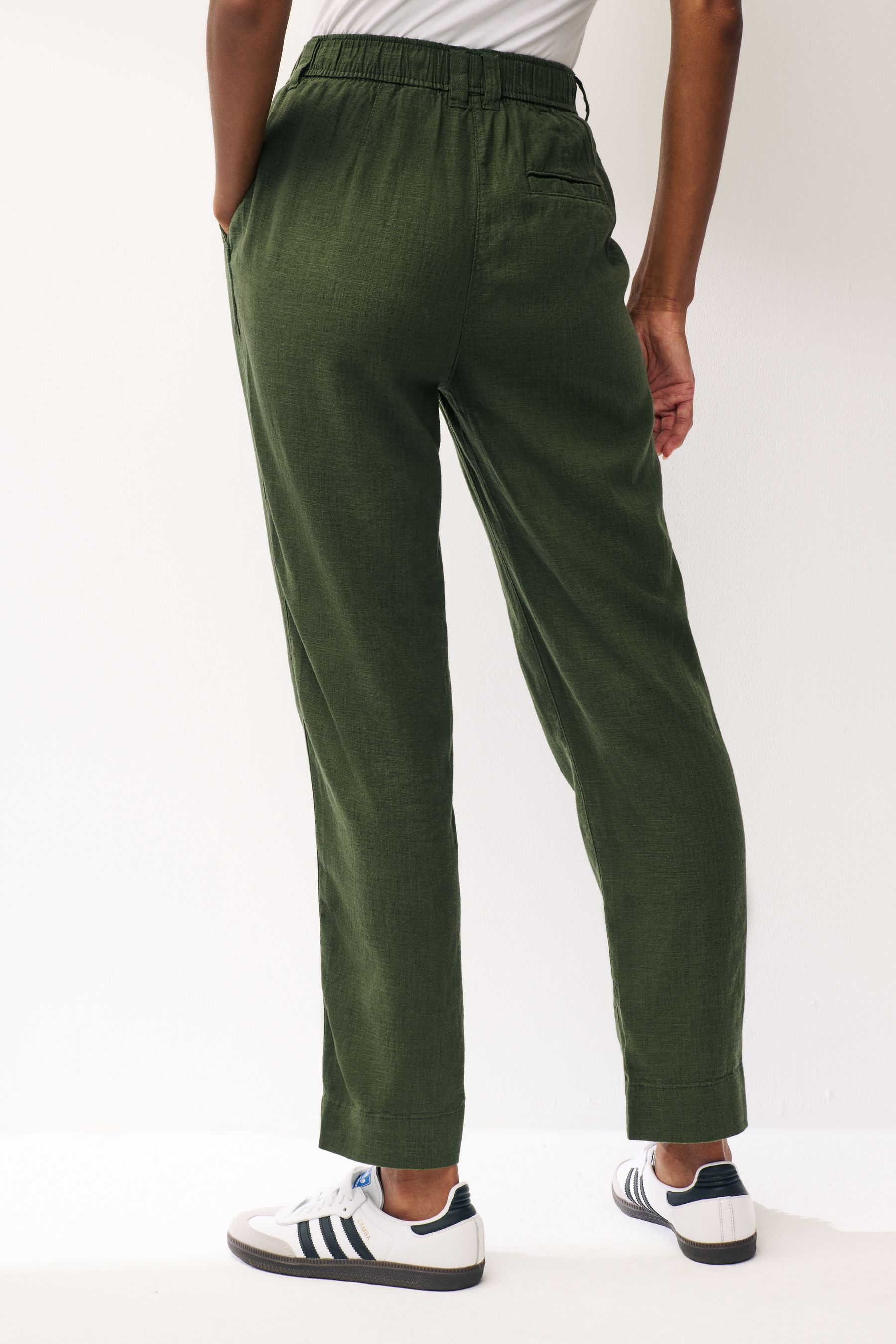 Buy Khaki Green Linen Blend Taper Trousers from the Next UK online shop