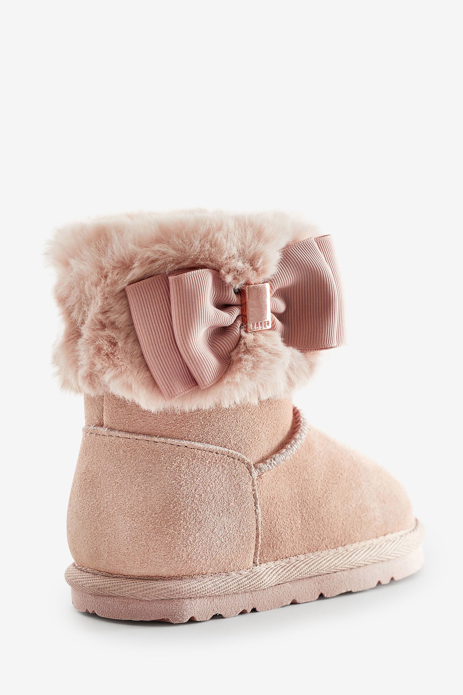 Buy Baker by Ted Baker Girls Pink Faux Fur Cuff Boot Slippers with Bow ...