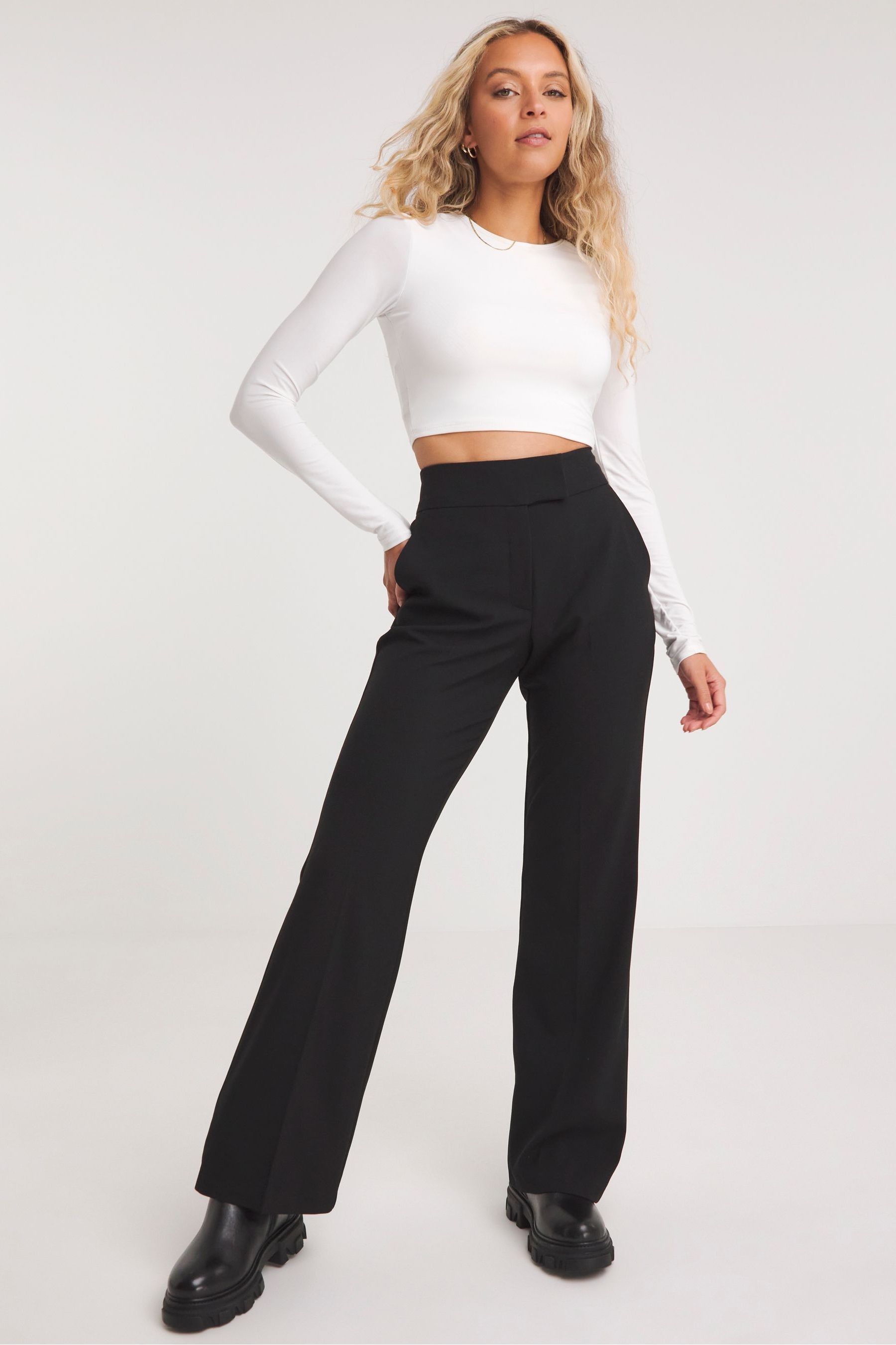 Buy Simply Be Black Magisculpt Bootcut Trousers Long Length from the ...