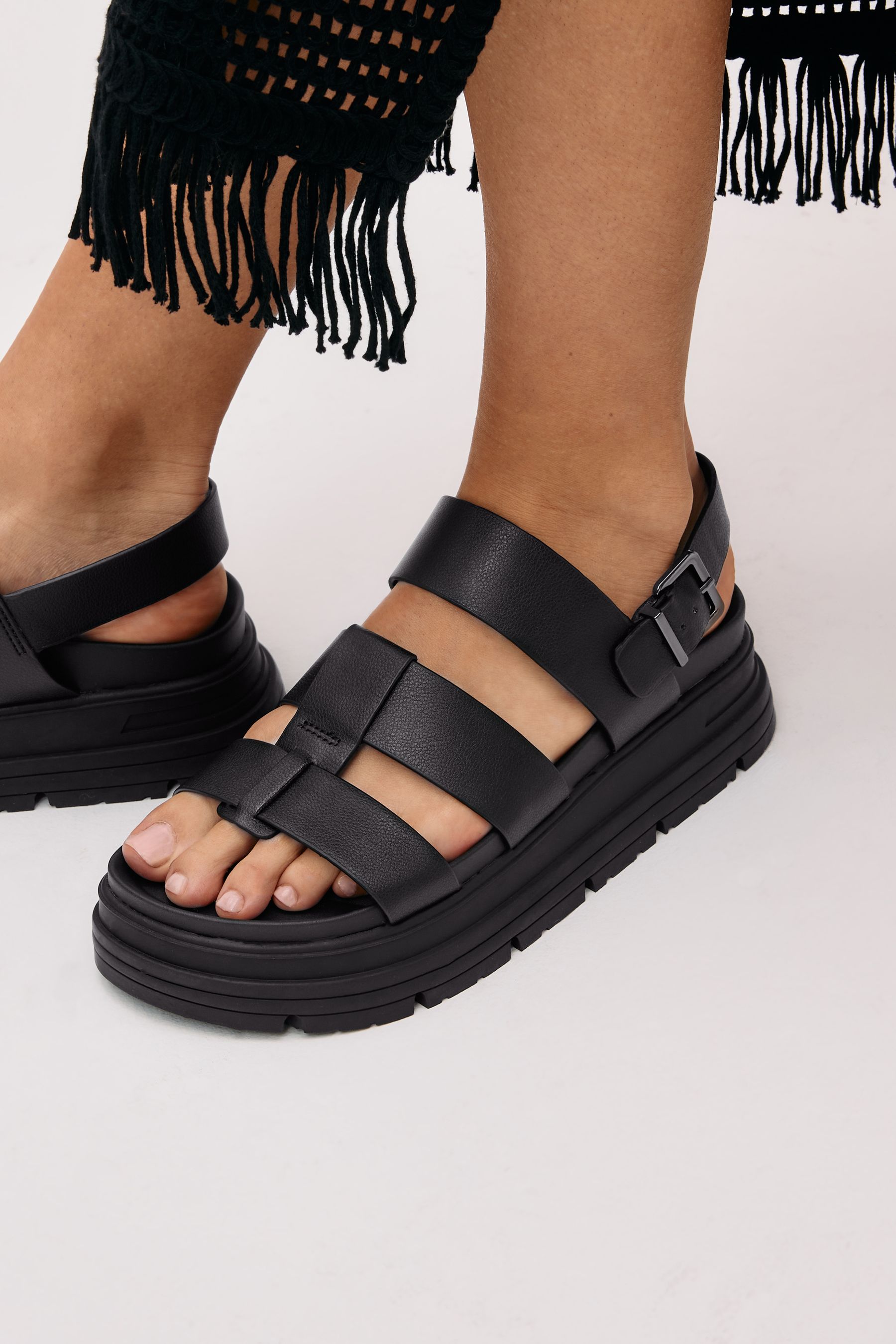 Buy Black Regular/Wide Fit Gladiator Chunky Platform Sandals from the ...
