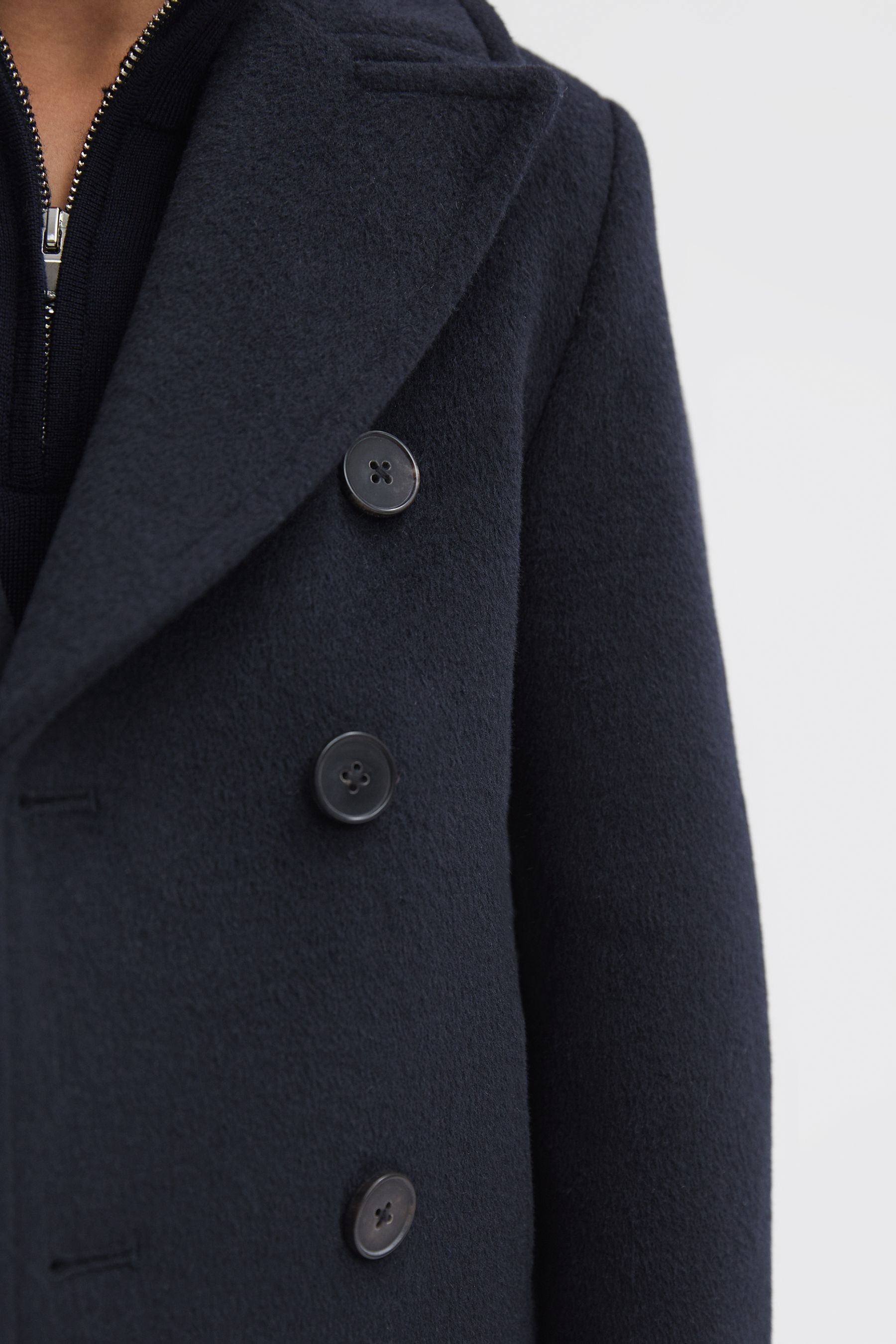 Buy Reiss Navy Bergamo Junior Wool Blend Double Breasted Peacoat from ...