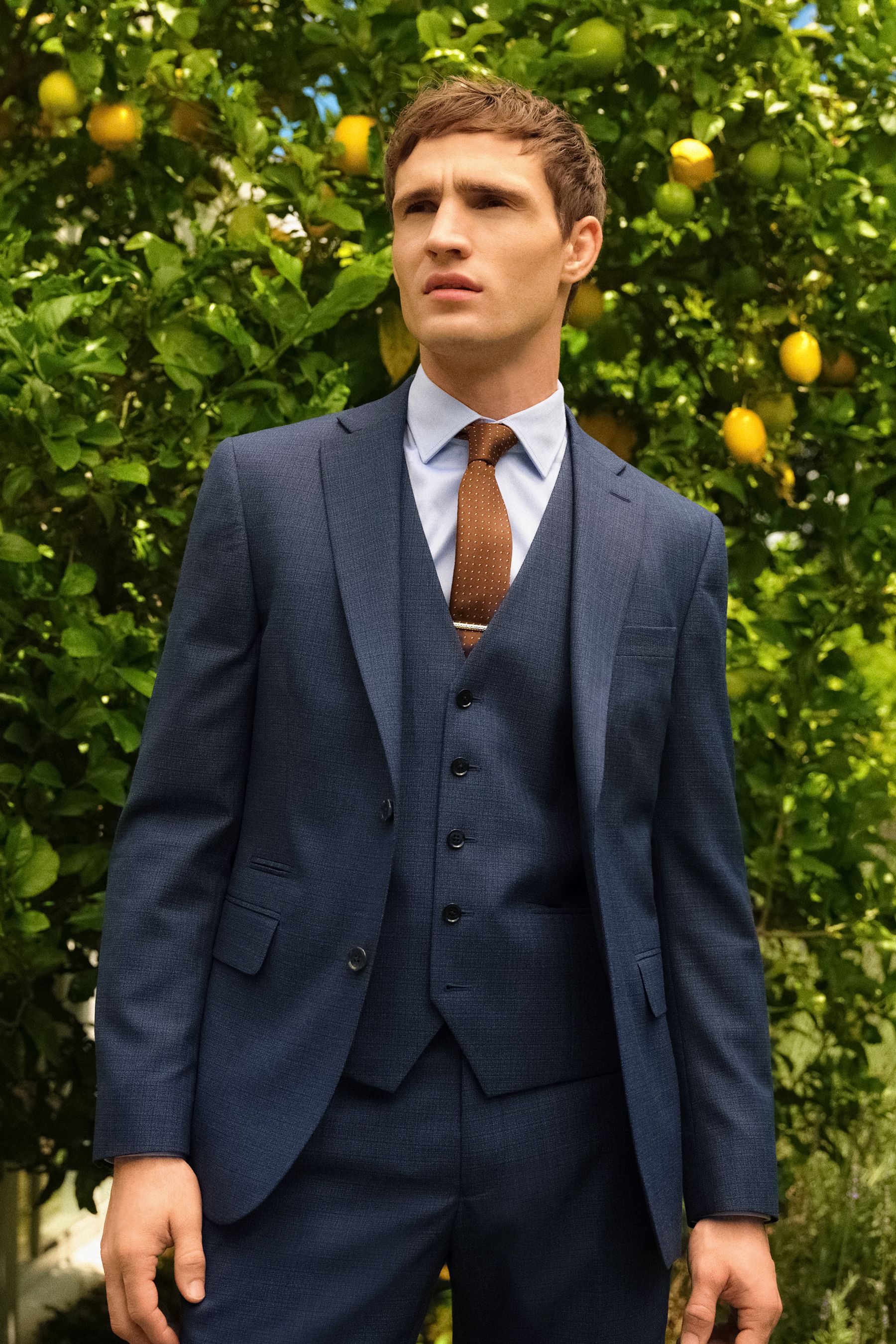 Buy Blue Slim Fit Textured Wool Suit: Jacket from the Next UK online shop