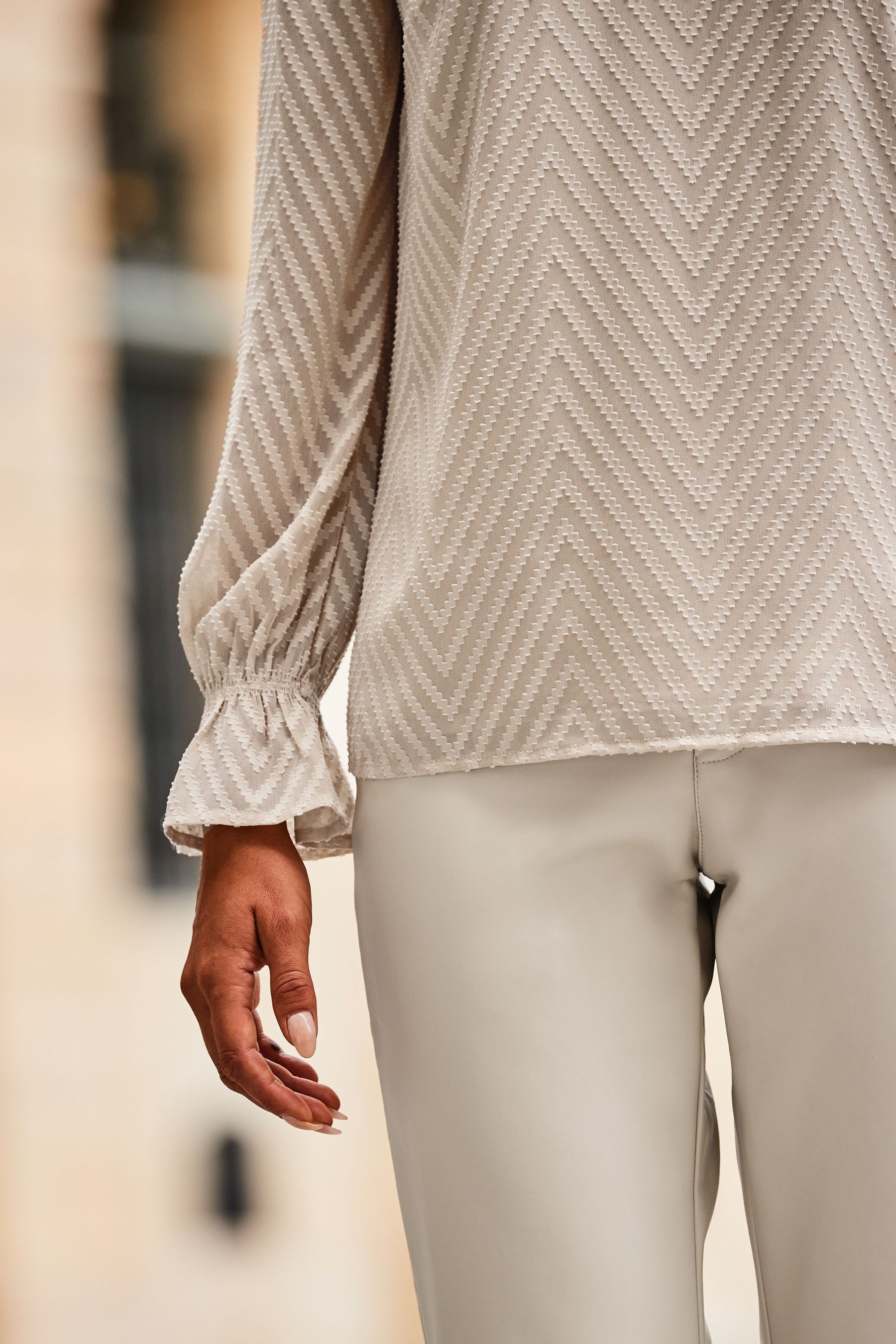 Buy Sosandar Cream Chevron Textured High Neck Top from the Next UK ...