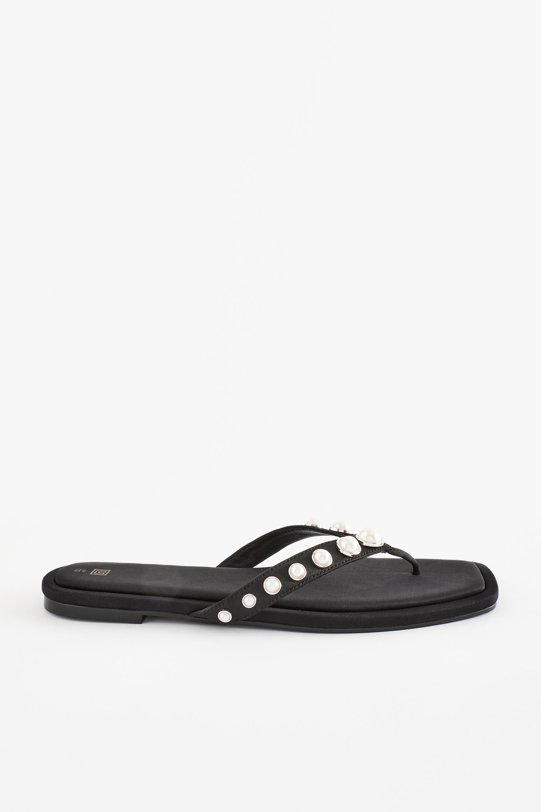 Buy Black Regular/Wide Fit Pearl Effect Toe Post Sandals from the Next ...