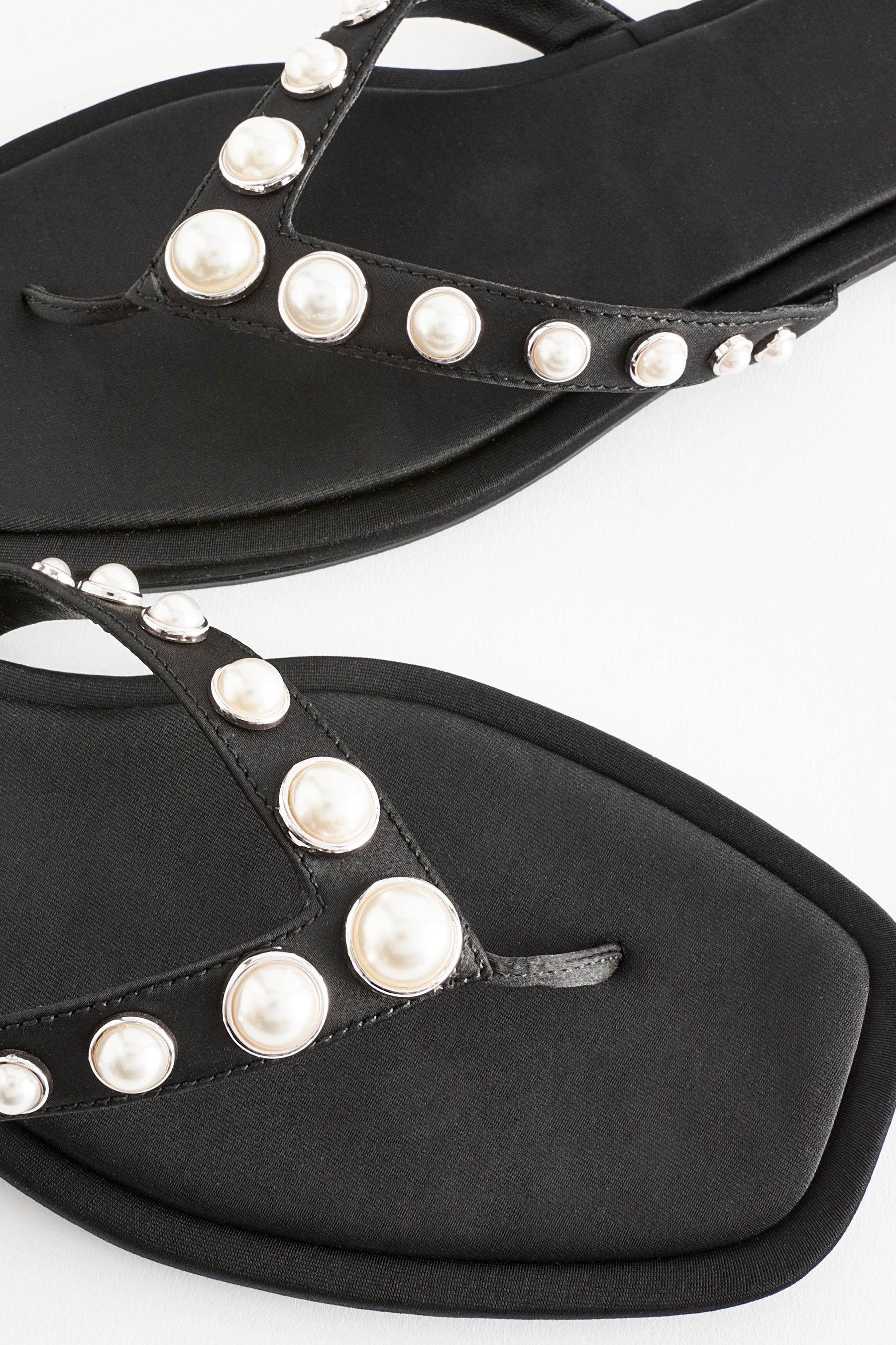 Buy Black Regular/Wide Fit Pearl Effect Toe Post Sandals from the Next ...