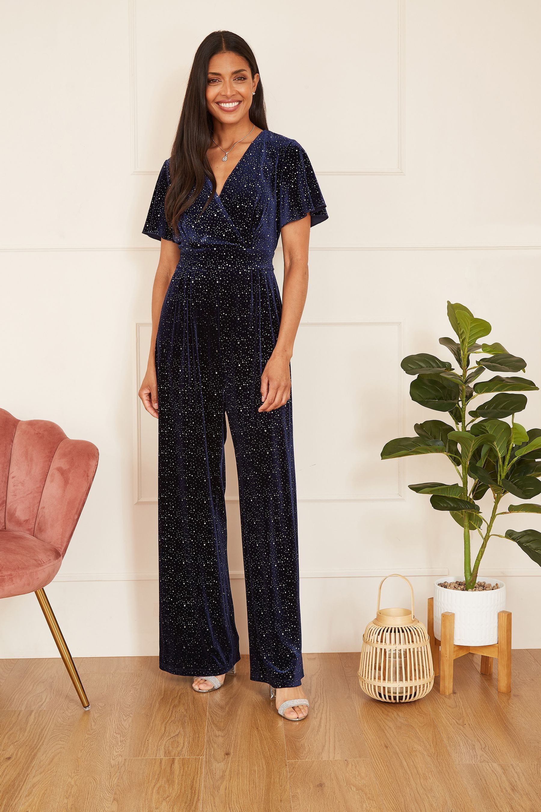 Buy Yumi Blue Sparkle Velvet Jumpsuit from the Next UK online shop