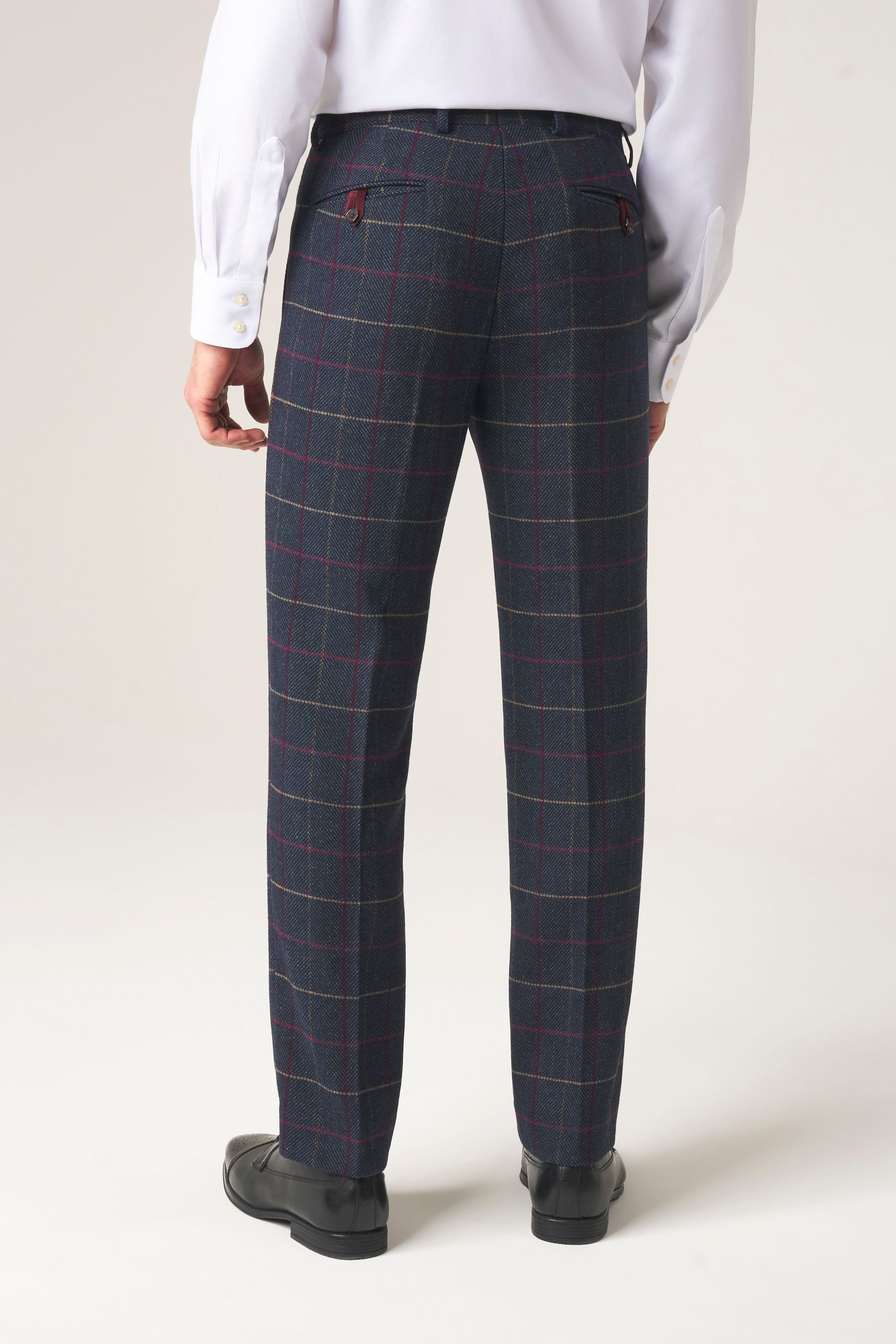 Buy Skopes Doyle Navy Blue Tweed Tailored Wool Blend Trousers from the ...