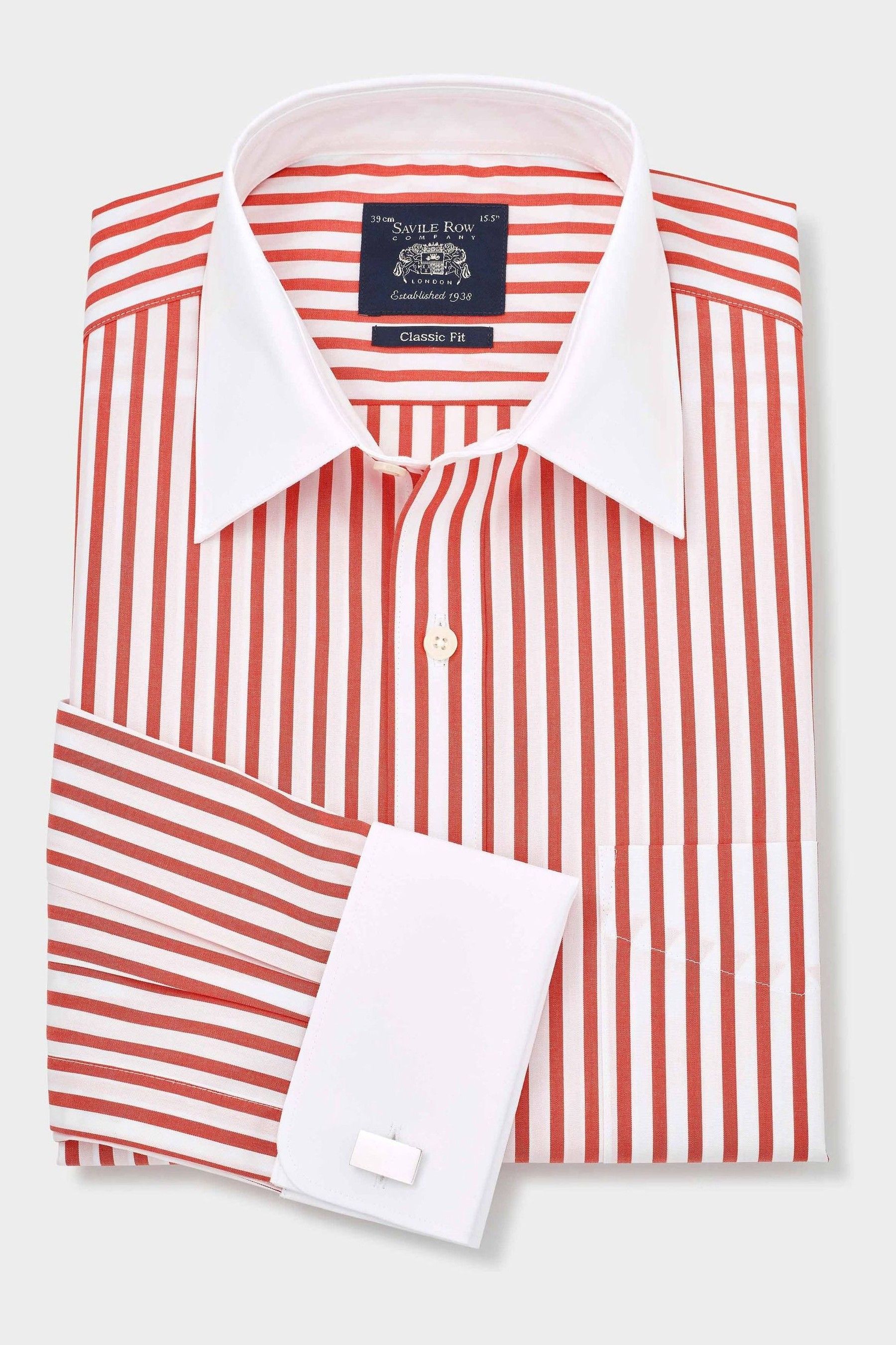 Buy Savile Row Company Red Stripe Classic Fit Double Cuff Shirt from ...