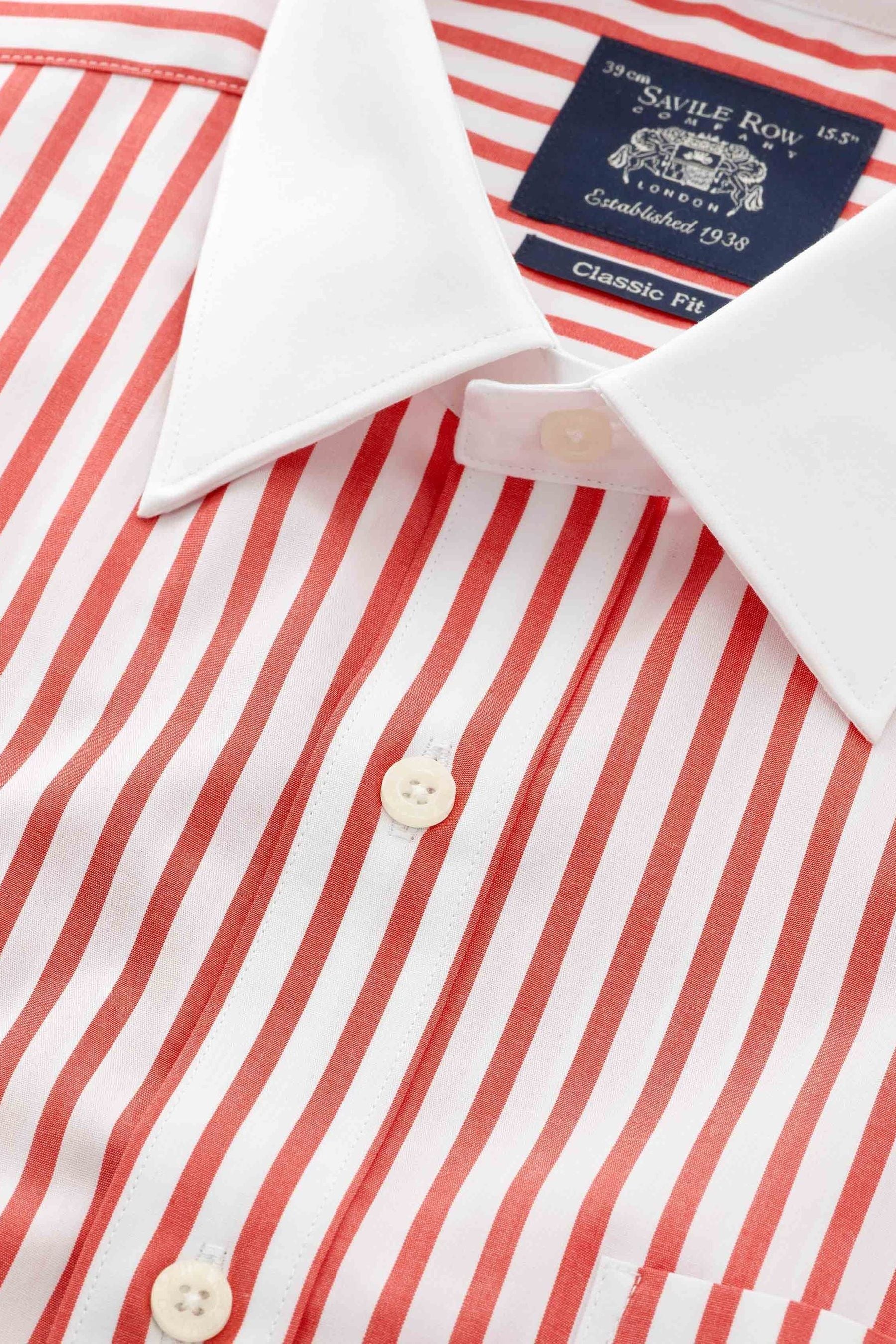 Buy Savile Row Company Red Stripe Classic Fit Double Cuff Shirt from ...