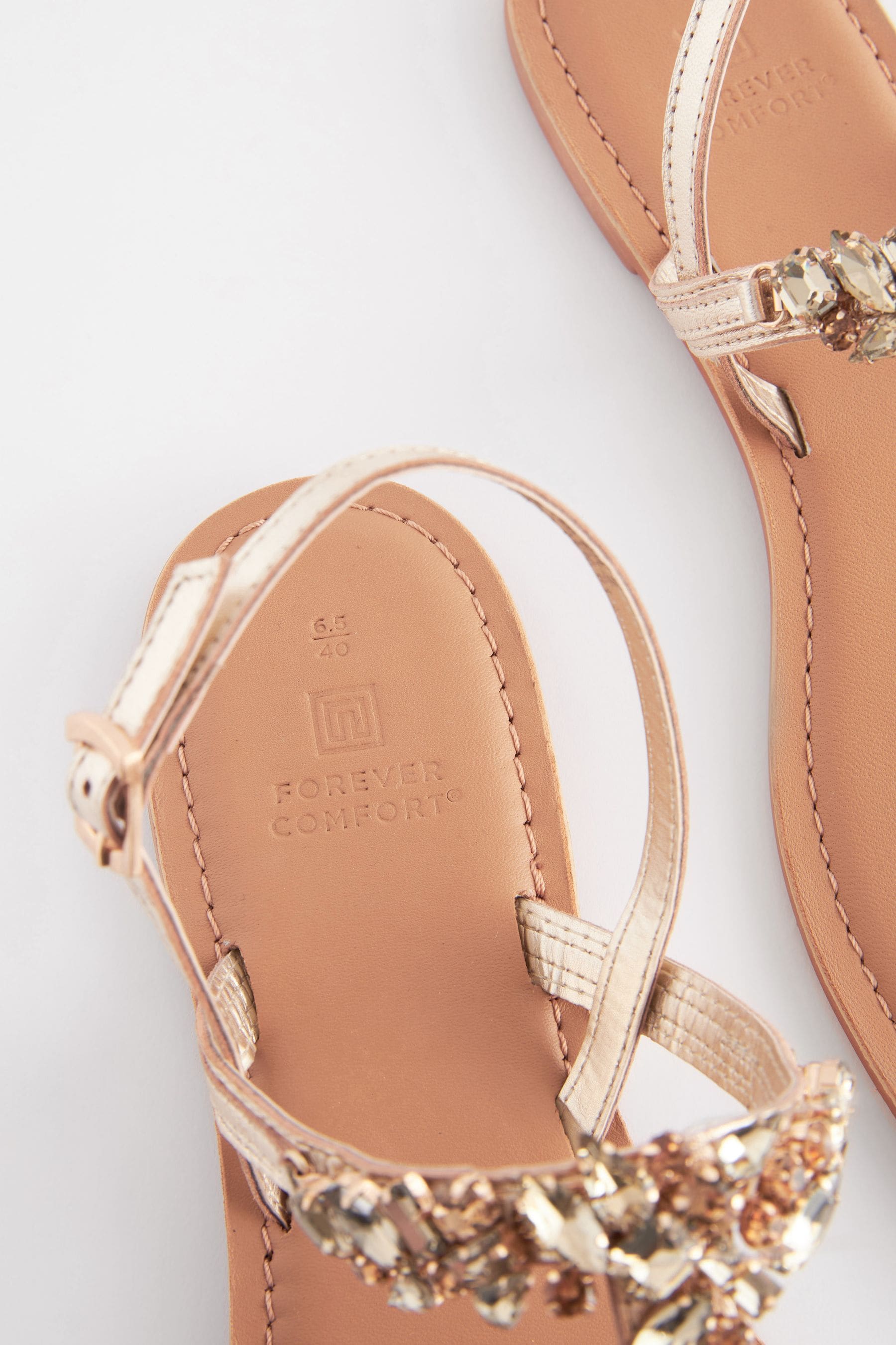 Buy Gold Regular/Wide Fit Forever Comfort® Jewel Toe Post Sandals from ...