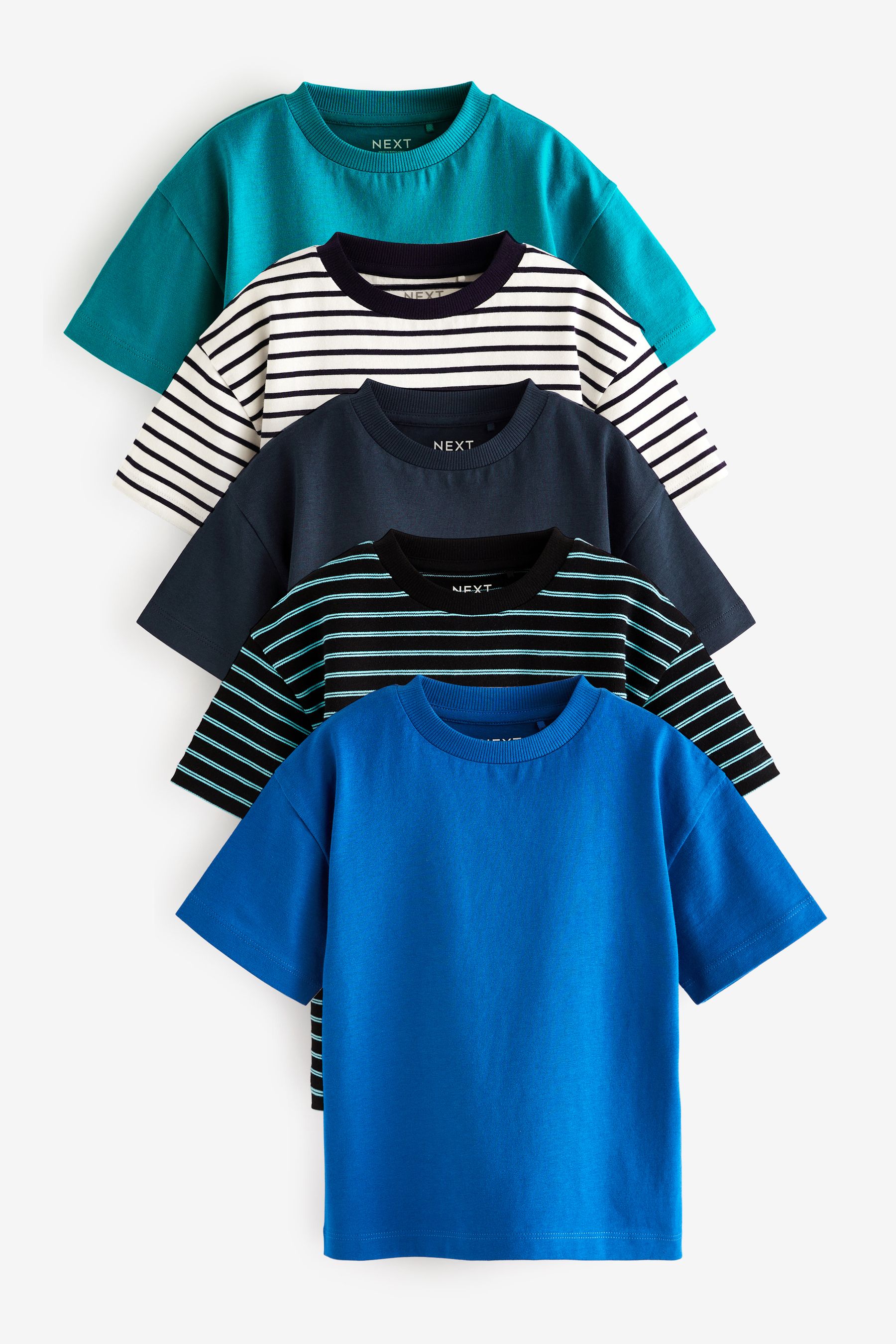 Buy Blue Stripe 100% Cotton Short Sleeve T-Shirts 5 Pack (3mths-7yrs ...