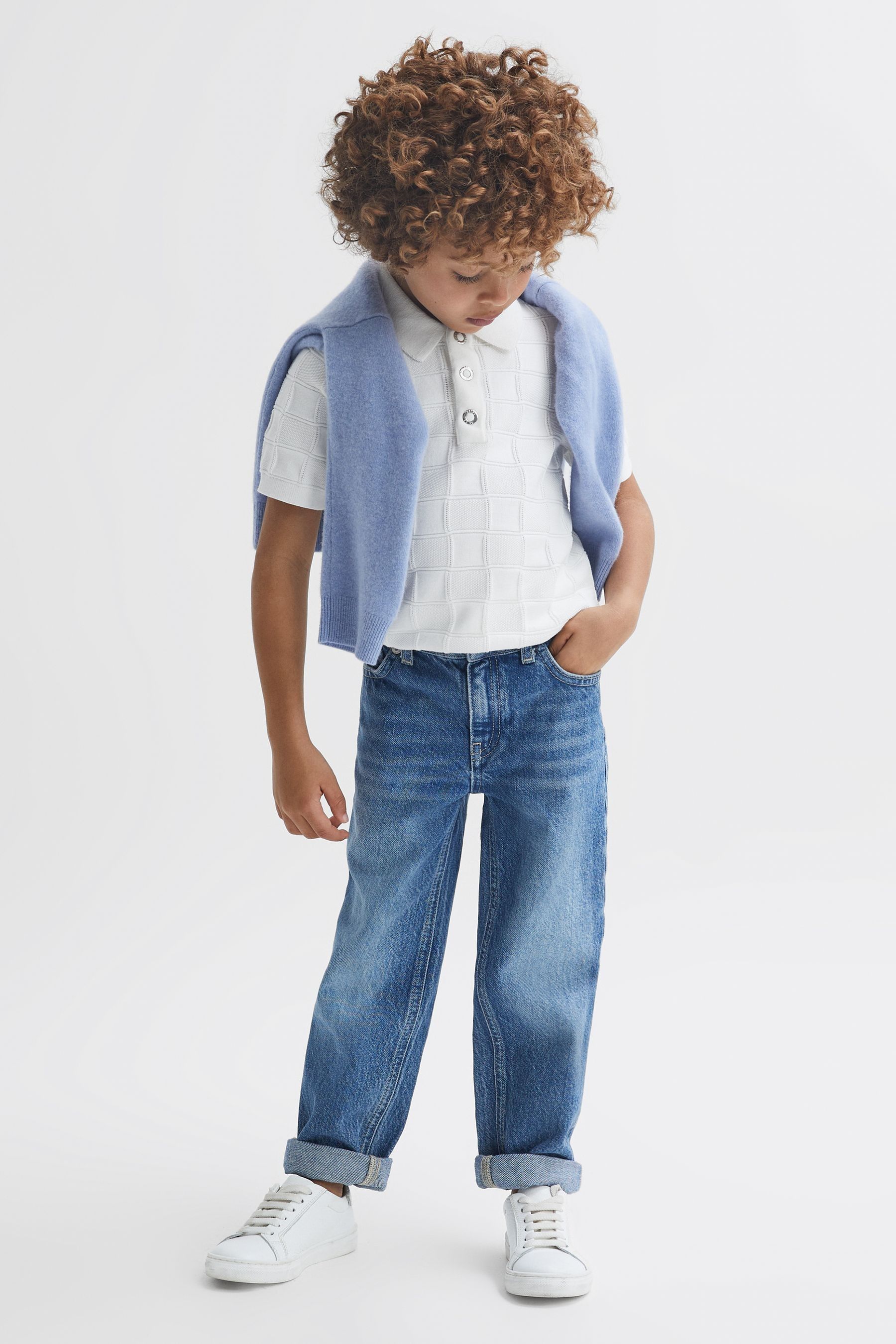 Buy Reiss White Blaze Senior Cotton Press-Stud Polo T-Shirt from the ...